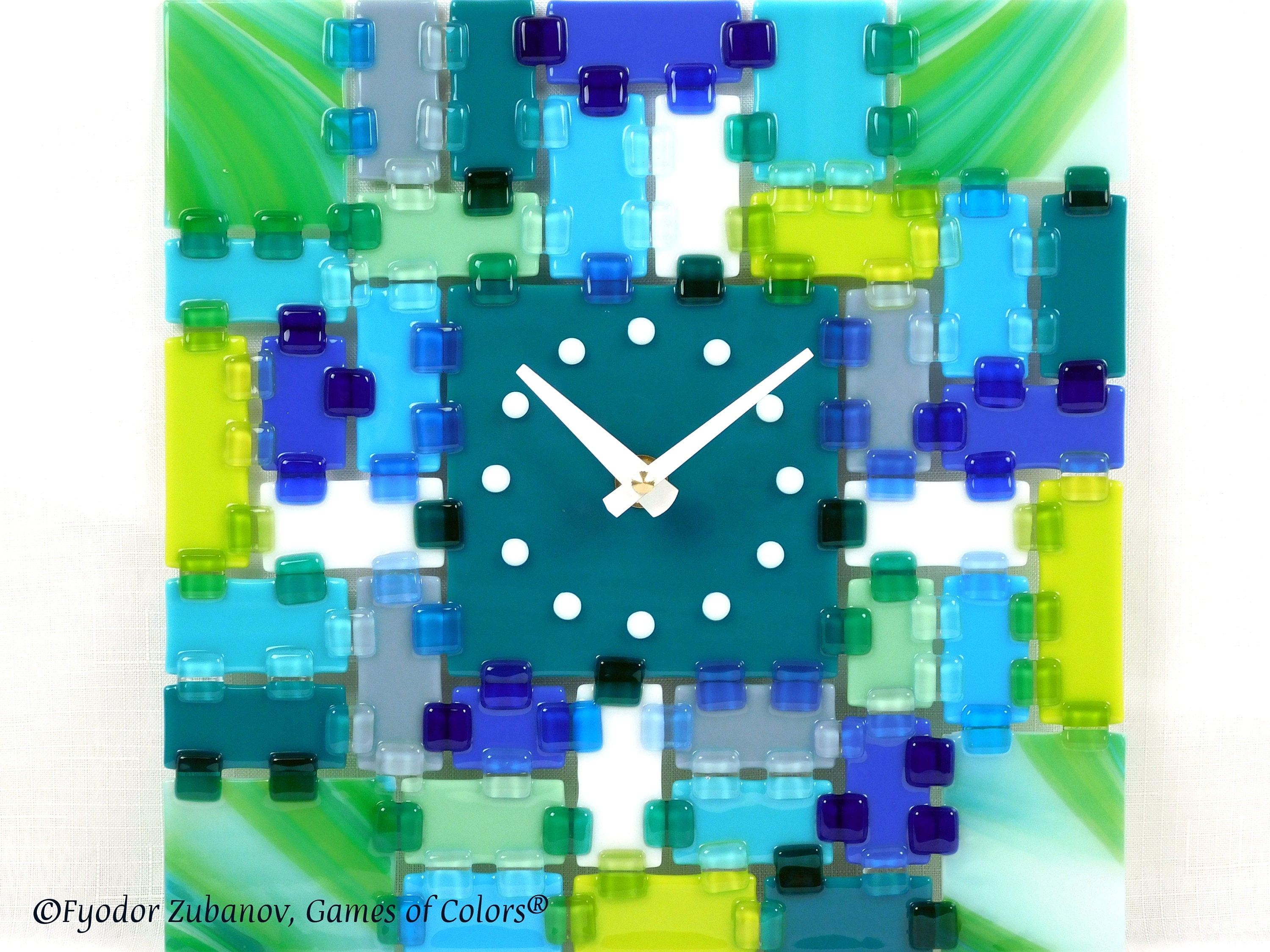 Fused Glass 10 x 10 Wall Clock Rectangular Fantasy - Turquoise Morning ...