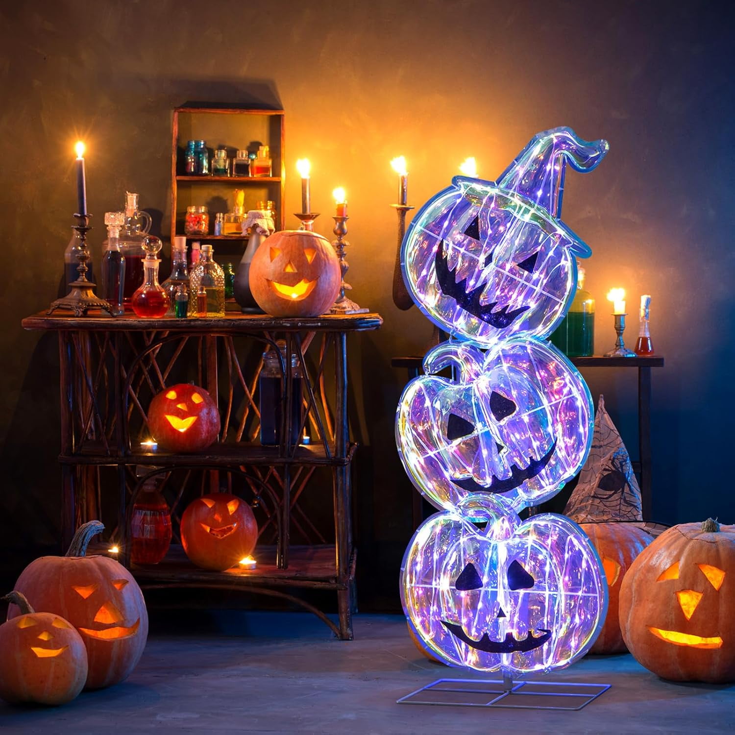 Fusion 3.4 Ft Halloween Decorations, Light up Stacked Pumpkins with 150 ...