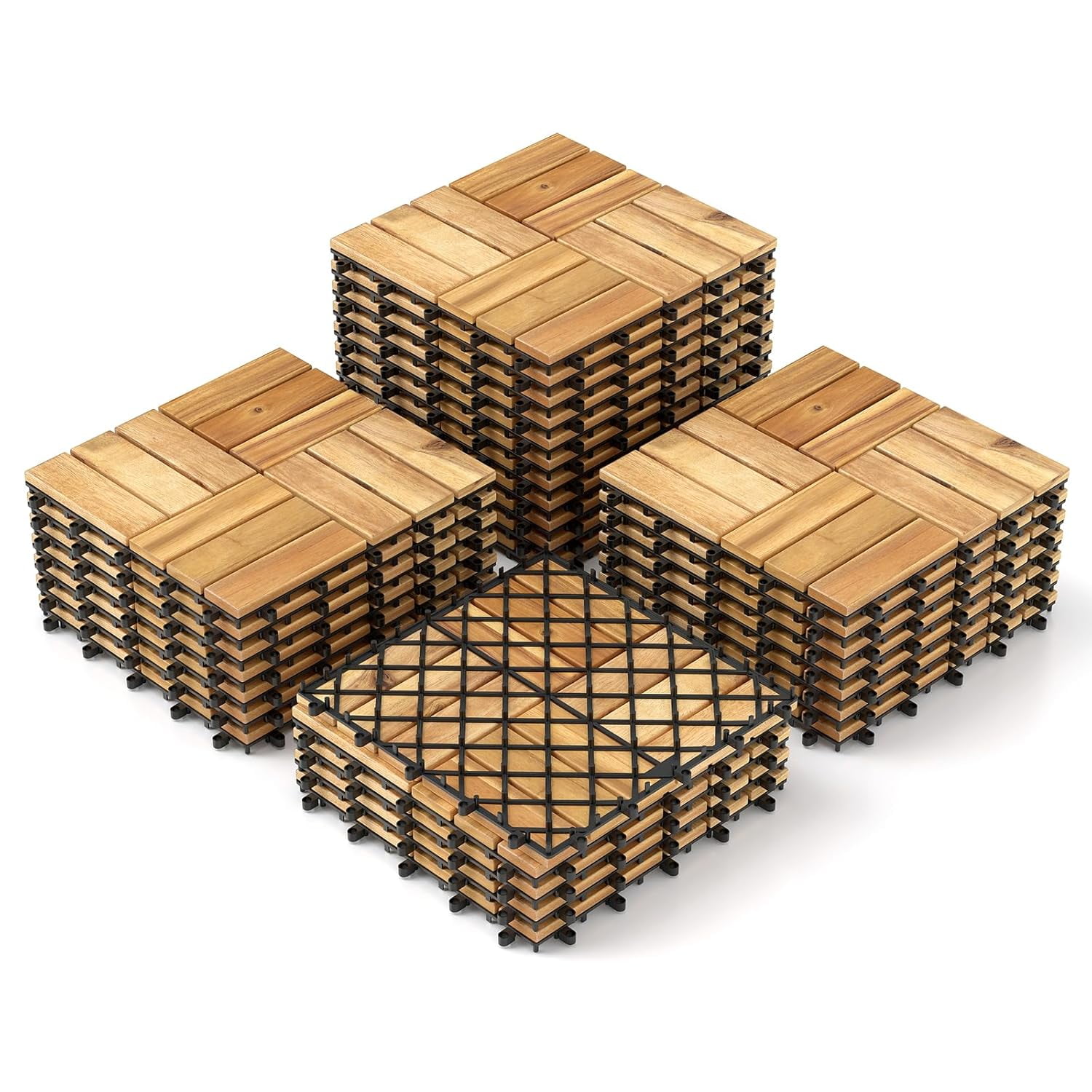 Fusion Acacia Wood Deck Tiles, 30 Pcs Interlocking Flooring Tiles, 12 ...