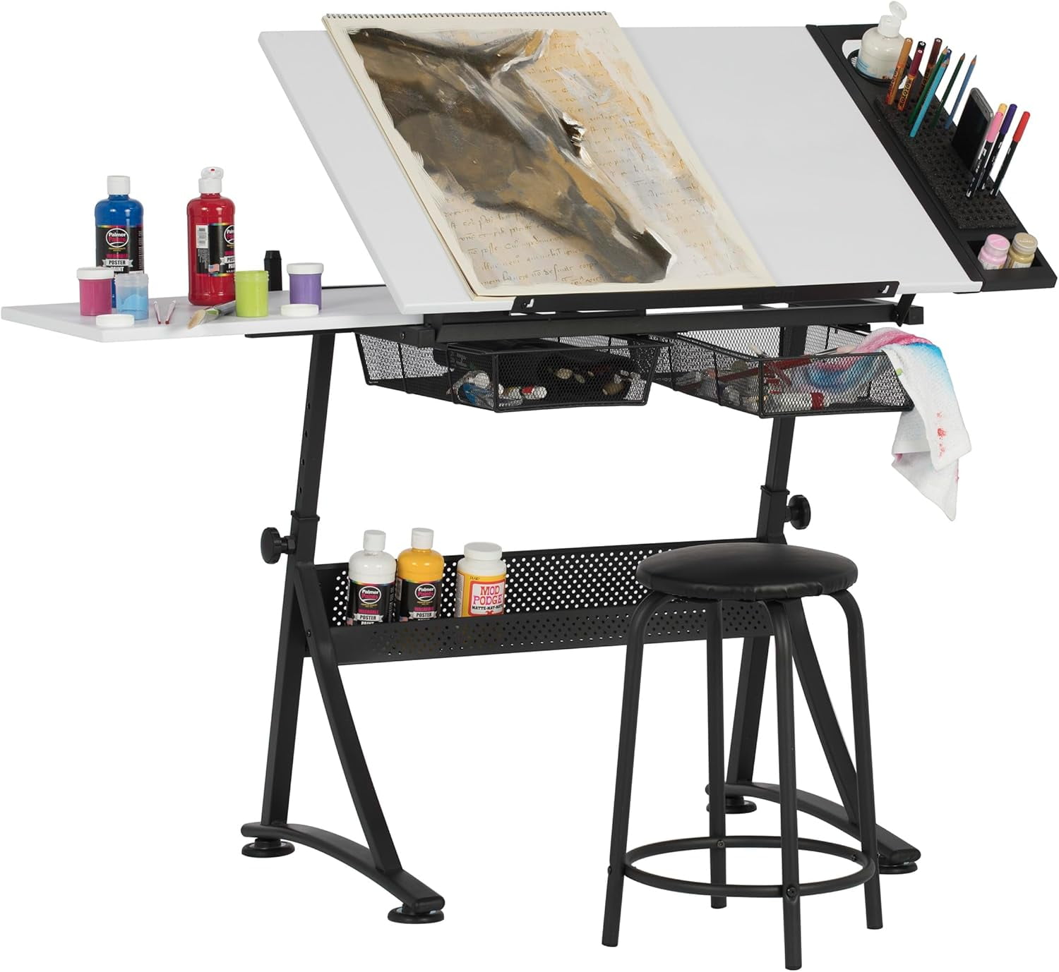 Fusion Drafting Table with Stool, Height Adjustable Desk with Tilt Top ...