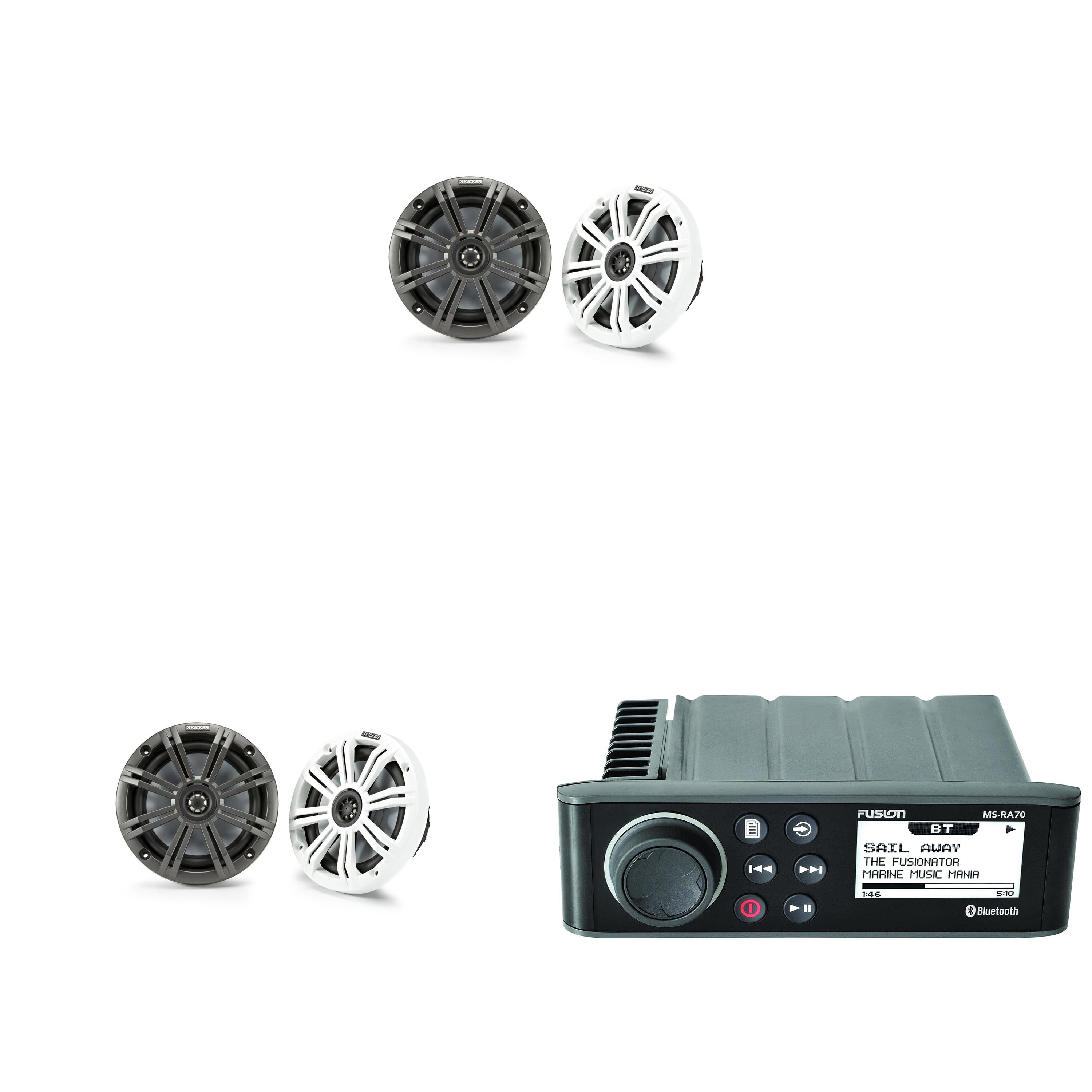 Fusion Entertainment MS-RA70 Marine Entertainment System with Bluetooth w/ ( 2 Pair ) KM65 6.5 ...
