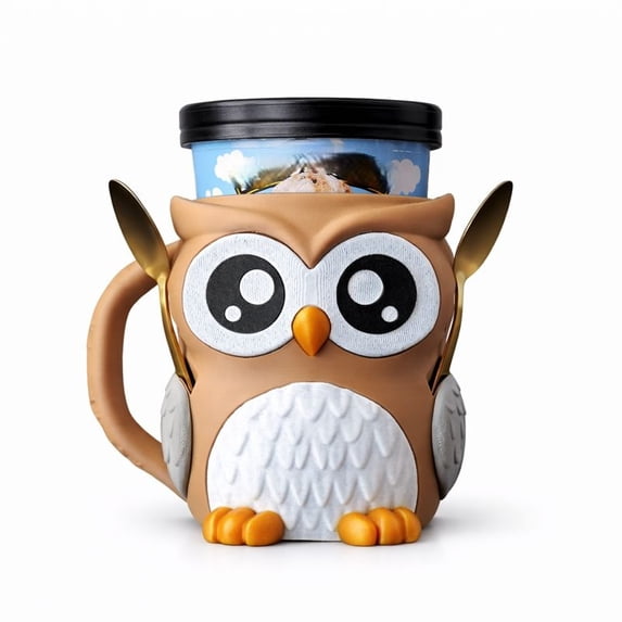 Fusion Layer 3D Owl Ice Cream Pint Holder Mug Sleeve for Standard 16 oz ...