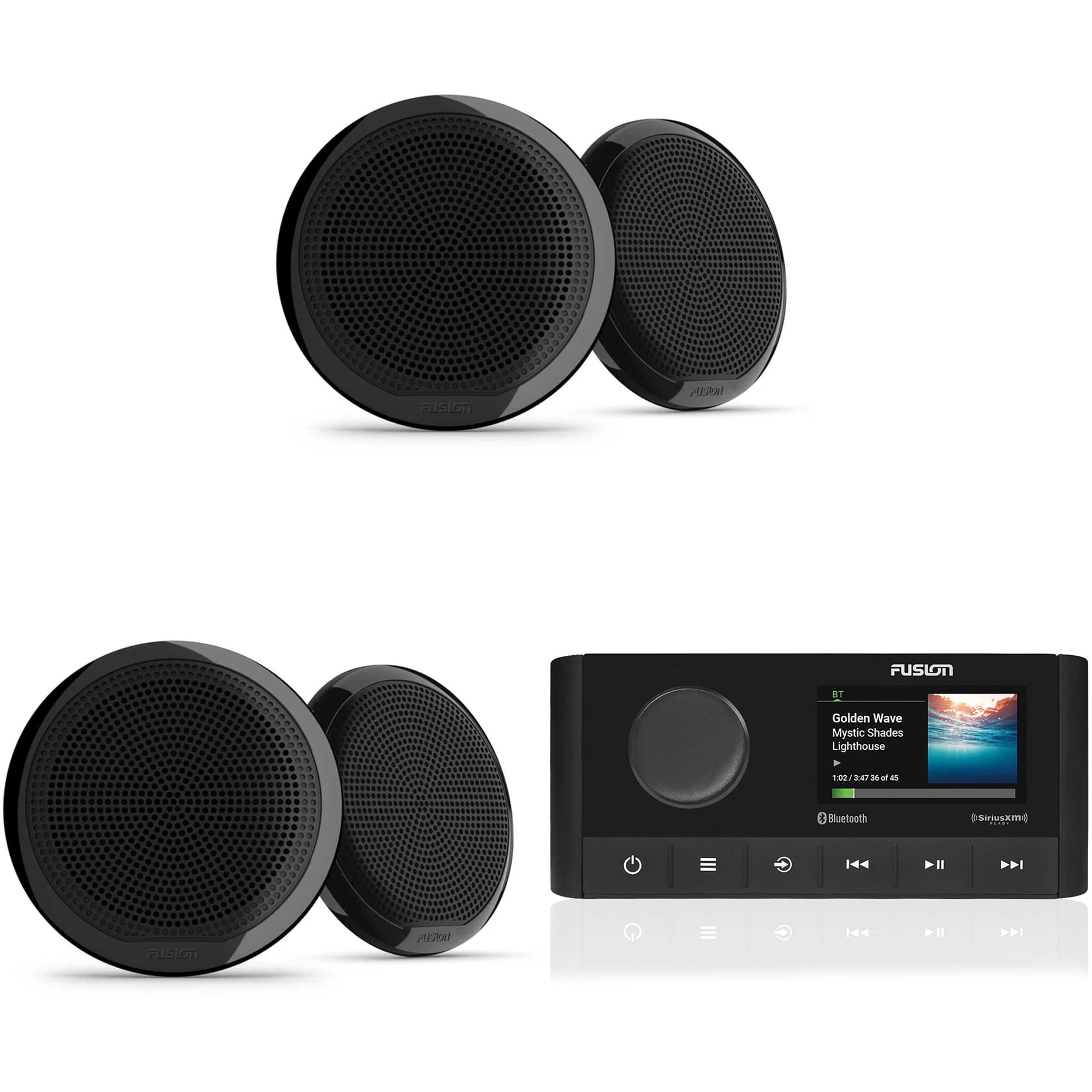 Fusion MS-RA210 Bluetooth Marine Stereo with Fusion 2 Pairs EL-F653B EL ...
