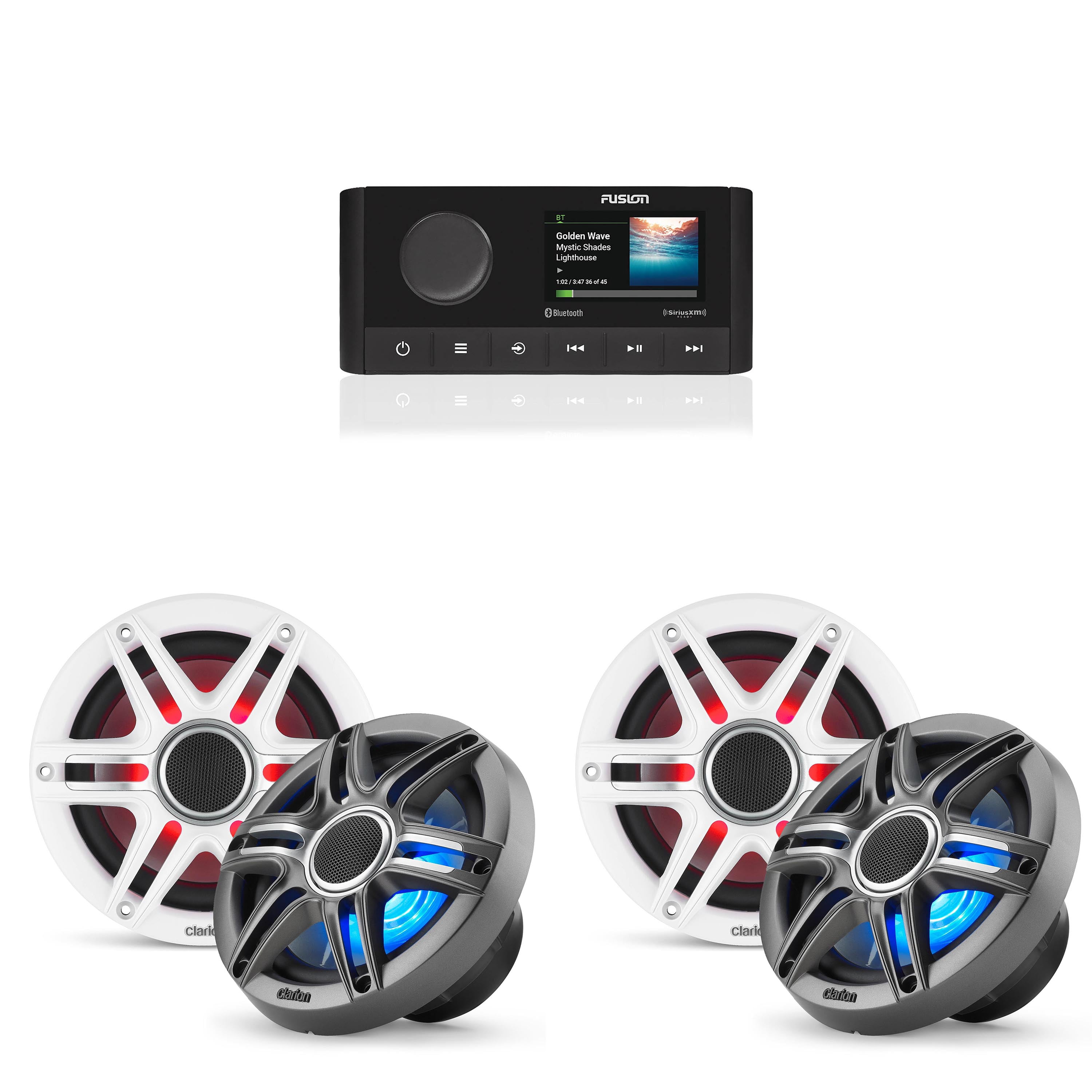 Fusion MS-RA210 Source Unit w/ Clarion ( 2 Pair ) CMSP-651RGB-SWG ...