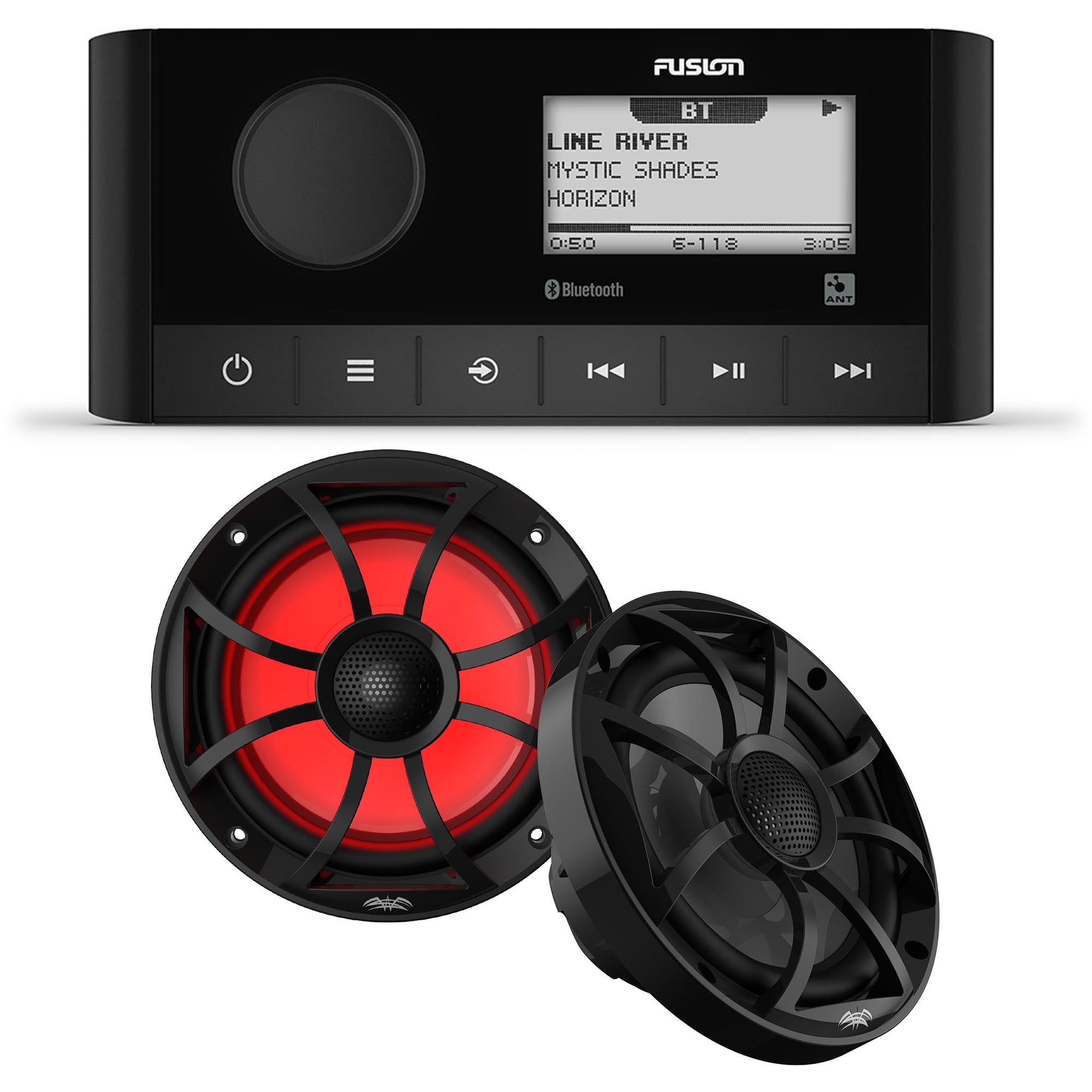 Fusion MS-RA60 Marine Stereo With 1 Pair of Wet Sounds RECON6-BG-RGB 6. ...