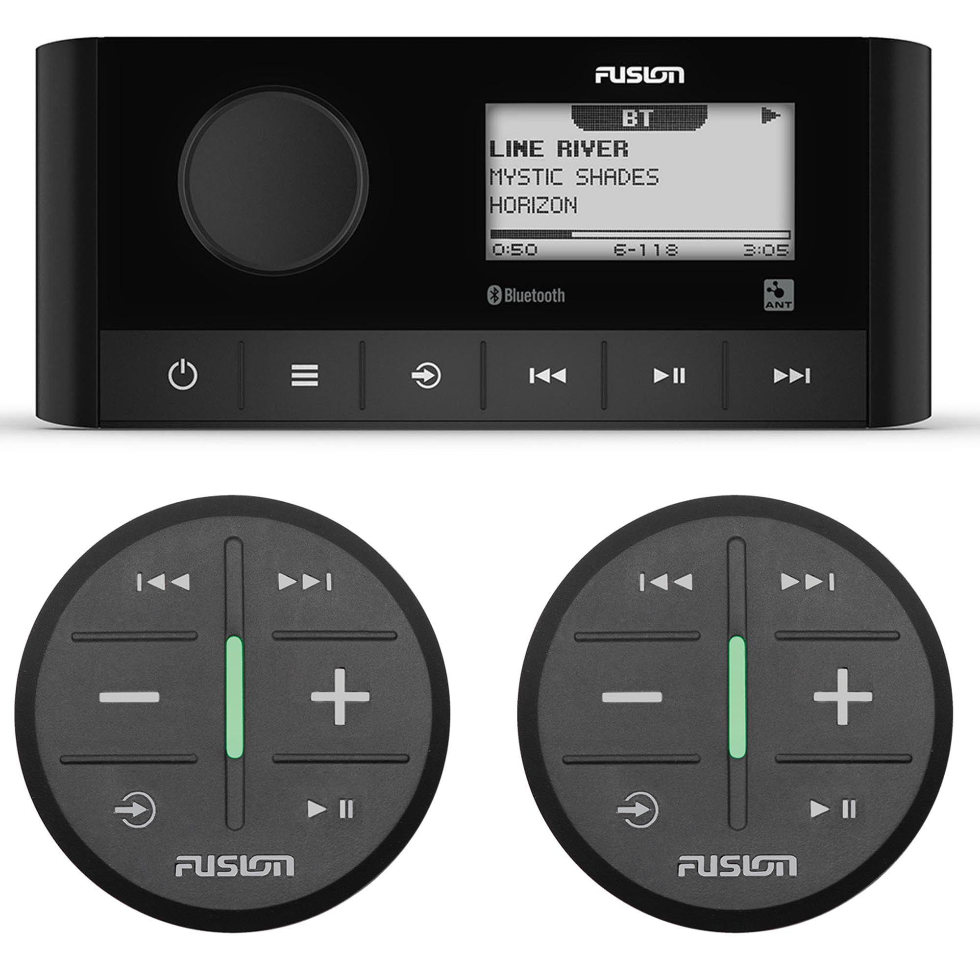 Fusion MS-RA60 Marine Stereo With 2 Fusion ARX70B Wireless Remote Black ...