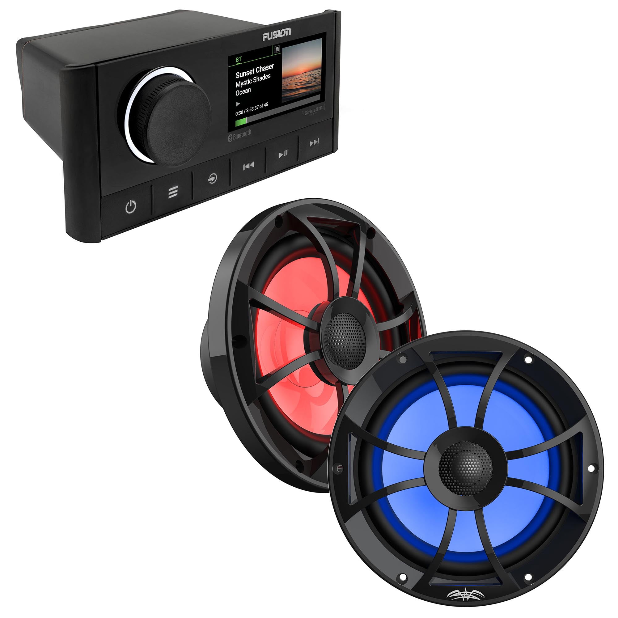Fusion MS-RA670 Marine Receiver with 1 Pair Wet Sounds RECON8-BG-RGB ...