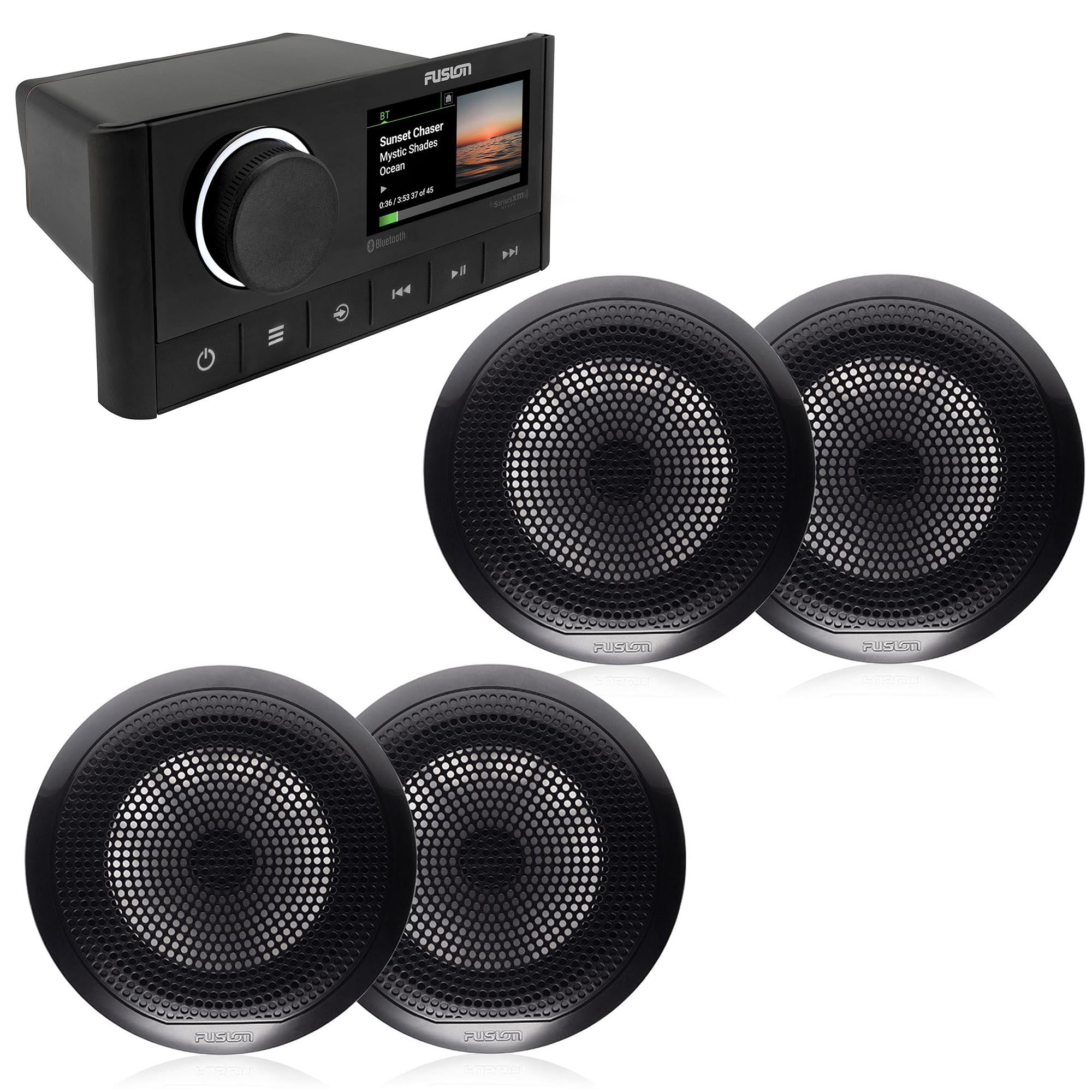 Fusion MS-RA670 Marine Receiver with 2 Pairs Fusion EL-F651B 6.5 ...