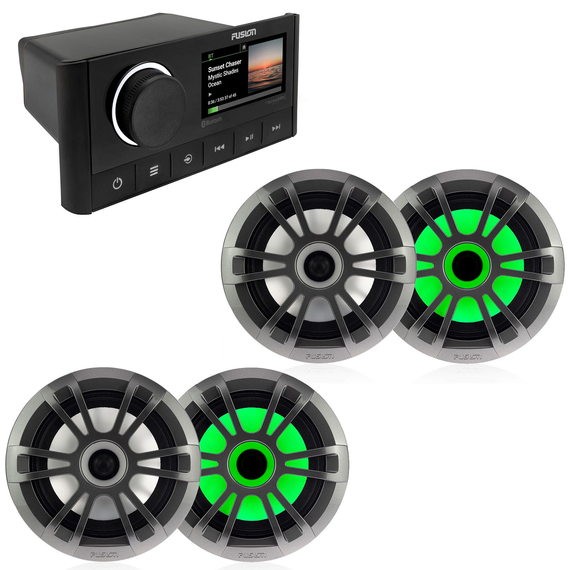 Fusion MS-RA670 Marine Receiver with 2 Pairs Fusion EL-FL651SPG 6.5 ...