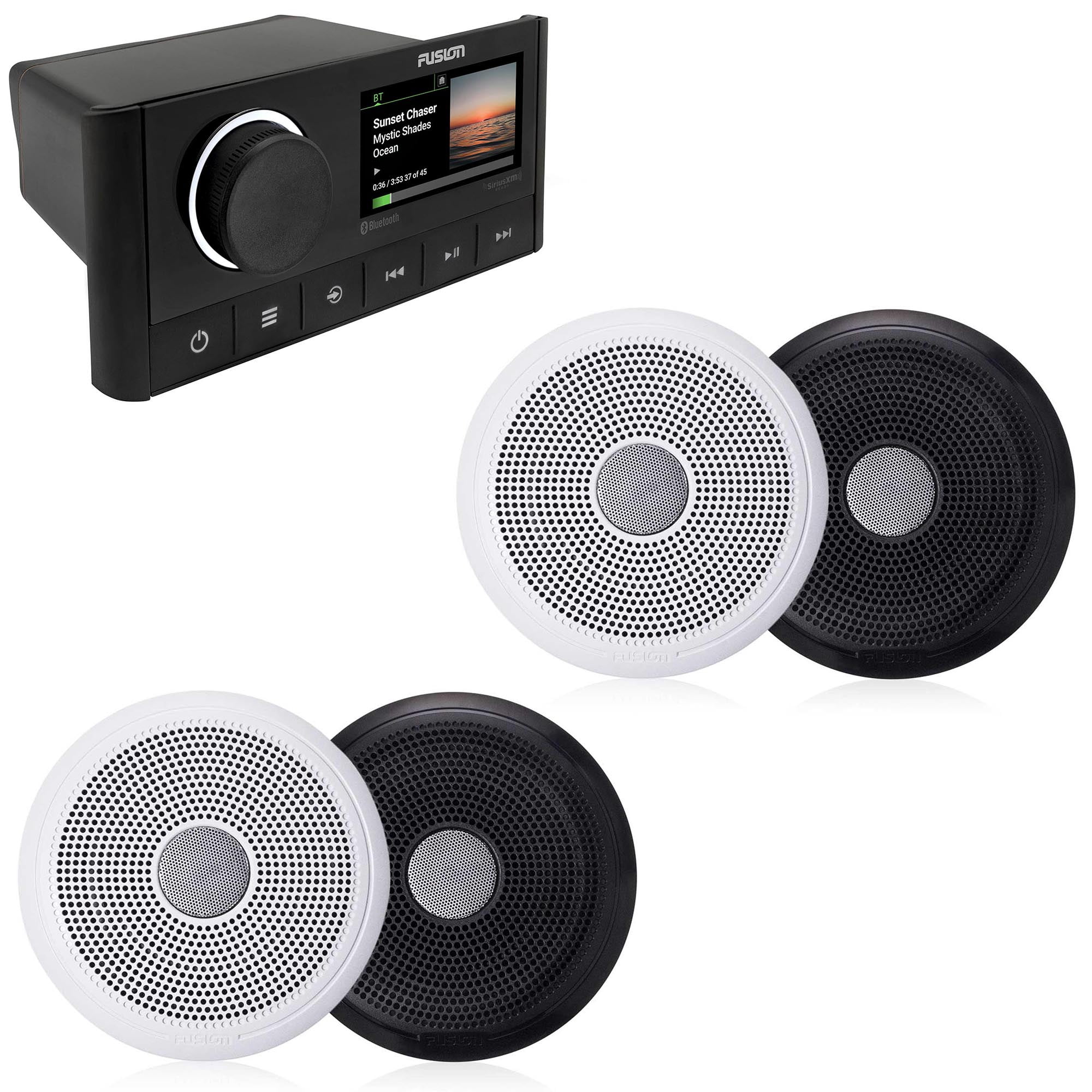 Fusion MS-RA670 Marine Receiver with 2 Pairs Fusion XS-F77CWB 7.7 ...