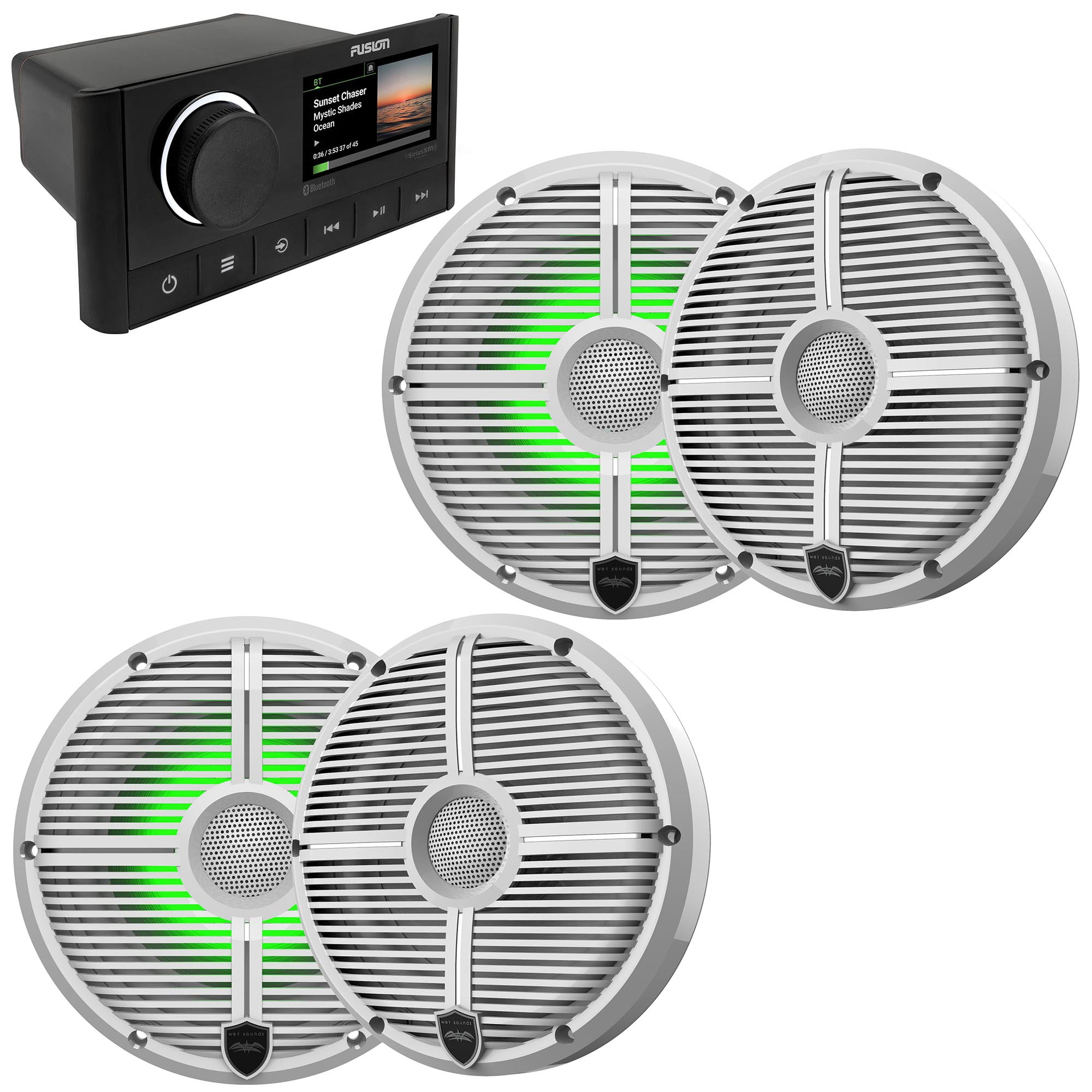 Fusion MS-RA670 Marine Receiver with 2 Pairs Wet Sounds RECON6-XWW-RGB ...