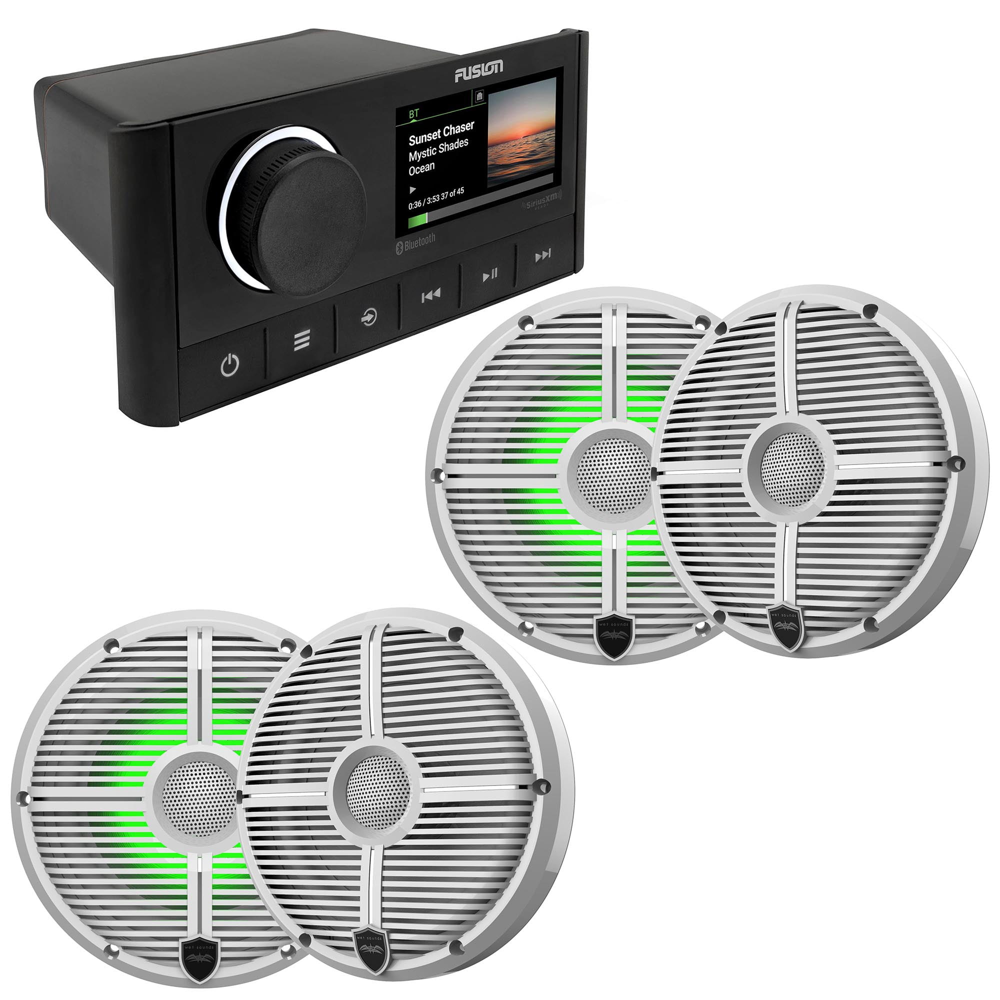Fusion MS-RA670 Marine Receiver with 2 Pairs Wet Sounds RECON8-XWW-RGB ...