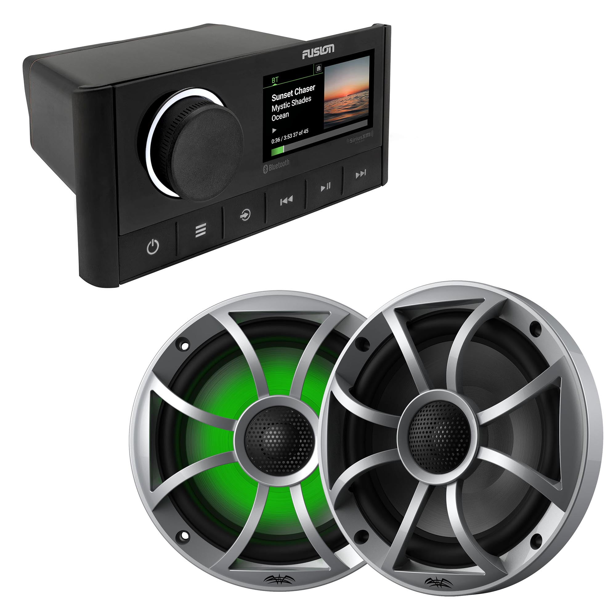 Fusion MS-RA670 Marine Receiver with 6.5" Wet Sounds RGB LED Speakers ...