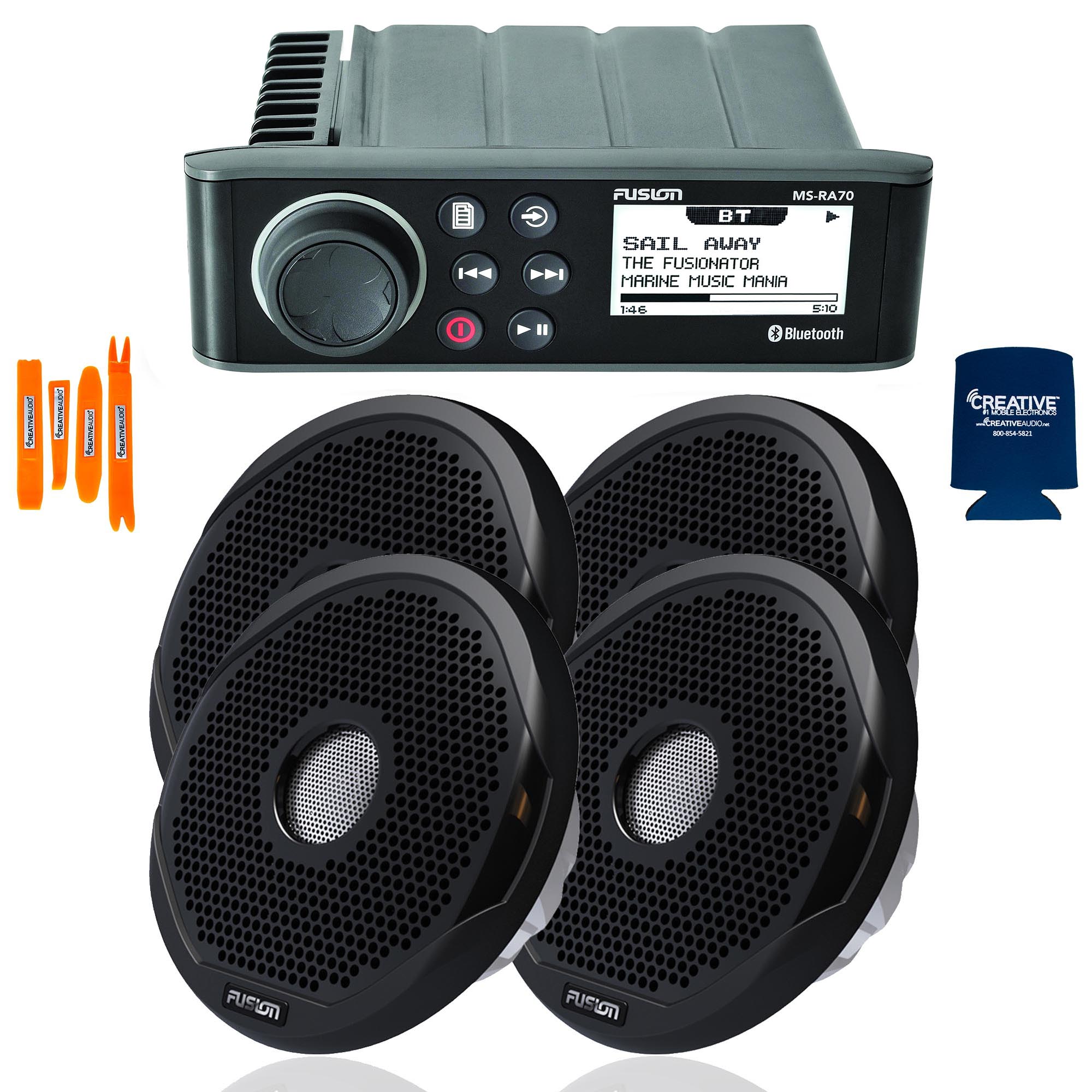 Fusion MS-RA70 Marine AM/FM/BT Stereo with 2 Pair Fusion MS-FR6022 6 ...