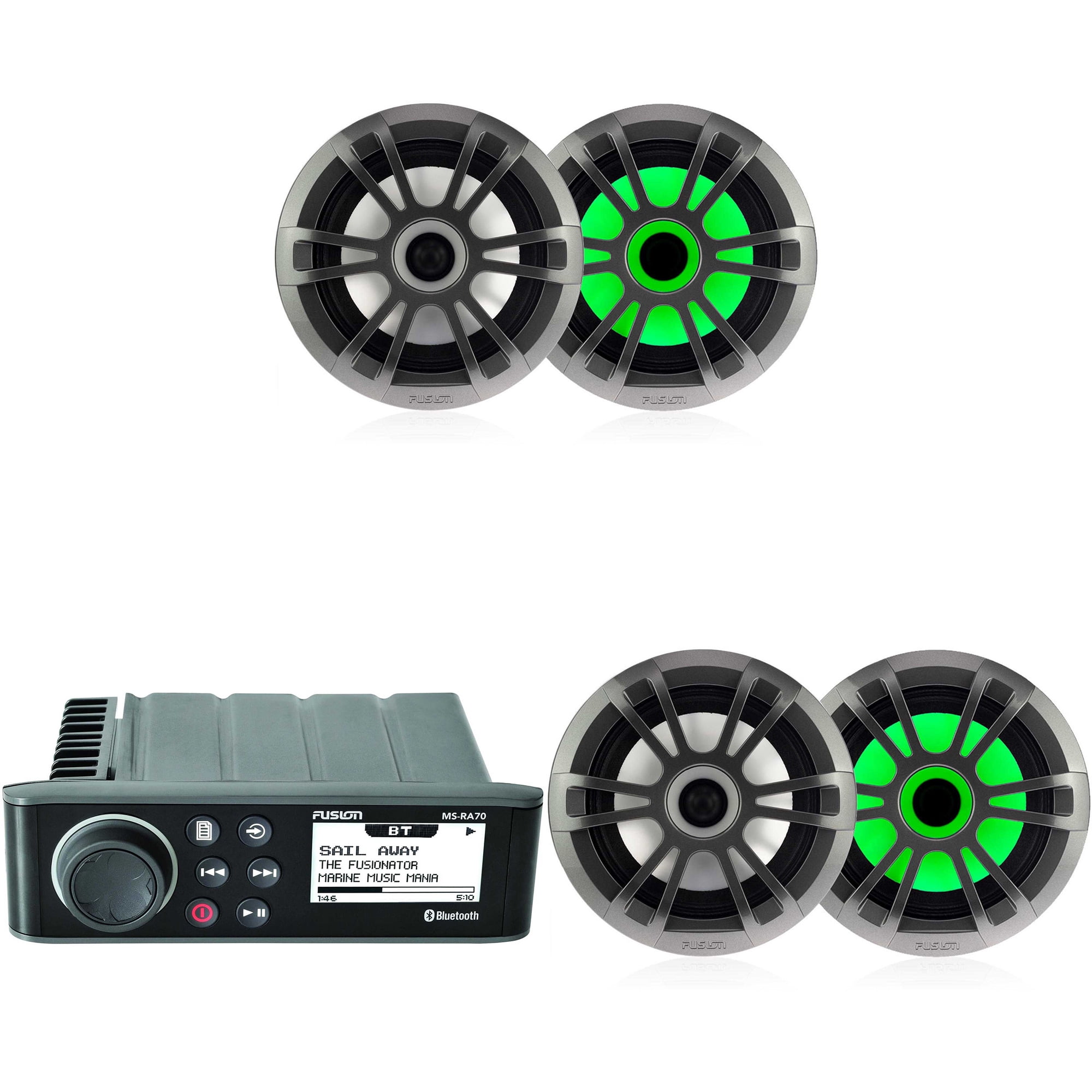Fusion MS-RA70 Marine Entertainment System with Bluetooth with 2 Pairs ...