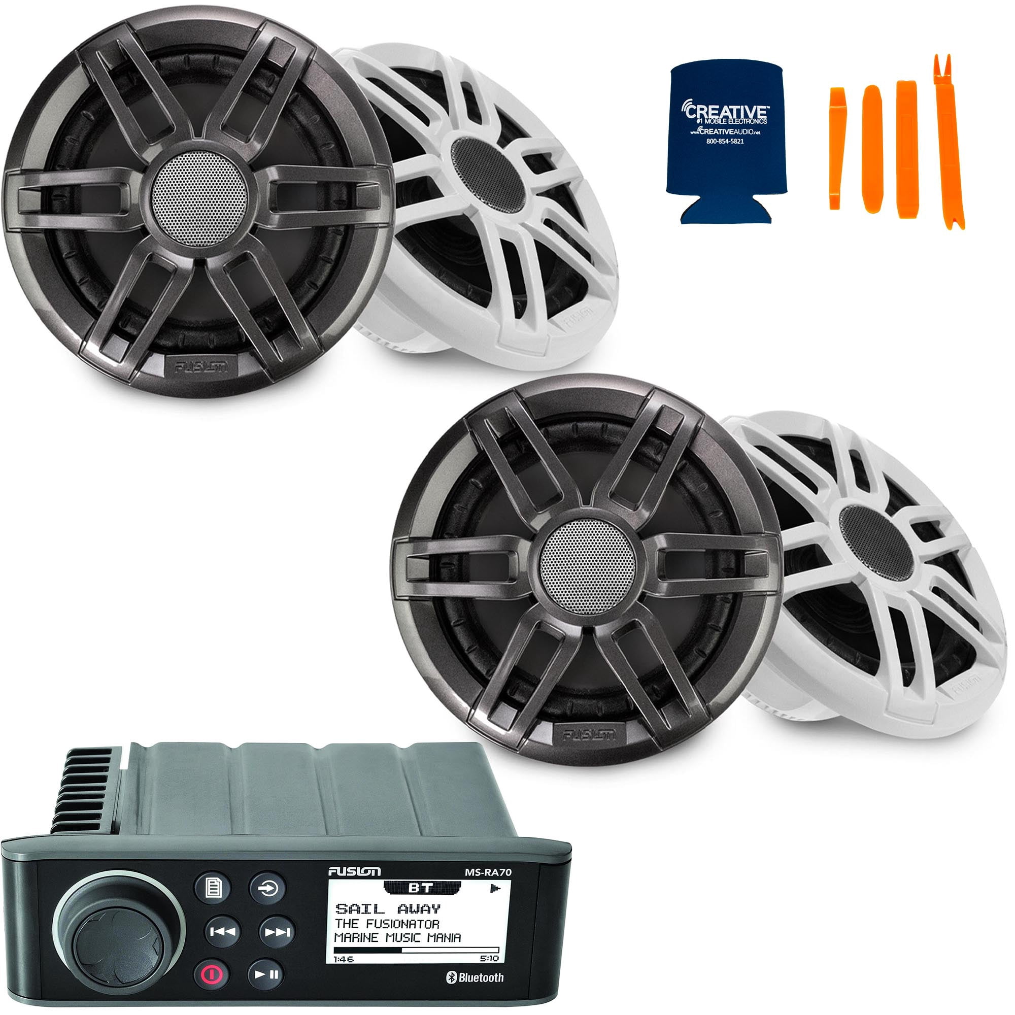 Fusion MS-RA70 Marine Radio with 2 Pairs XS-F77SPGW XS Series 7.7 ...