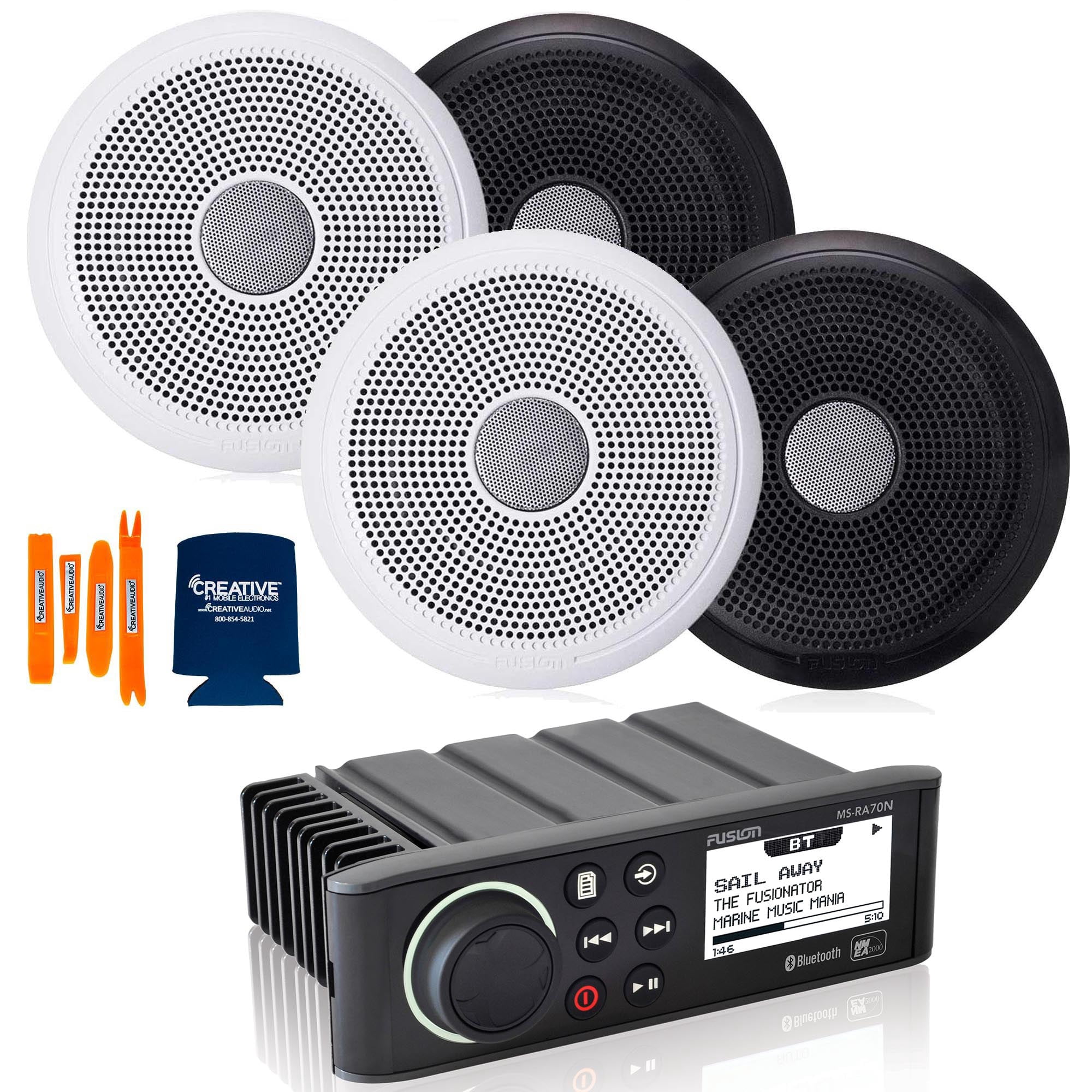 Fusion MS-RA70N Marine AM/FM/BT/NEMA2000 Stereo with 2 Pair Fusion XS ...