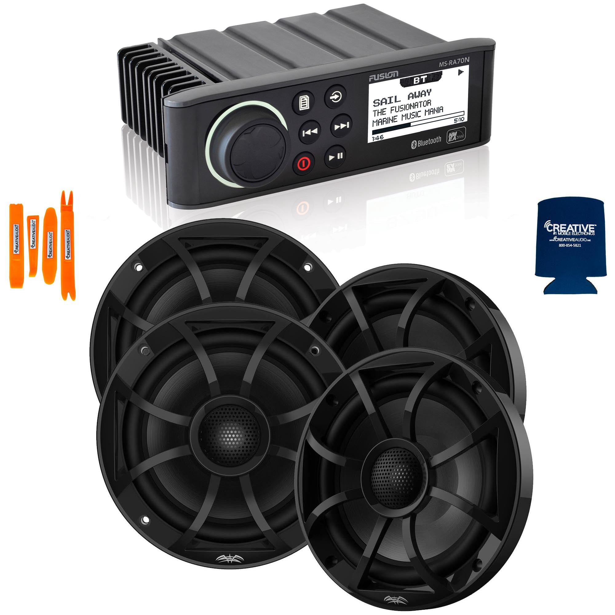 Fusion MS-RA70N Marine AM/FM/BT/NEMA2000 Stereo with 2 Pair Wet Sounds ...