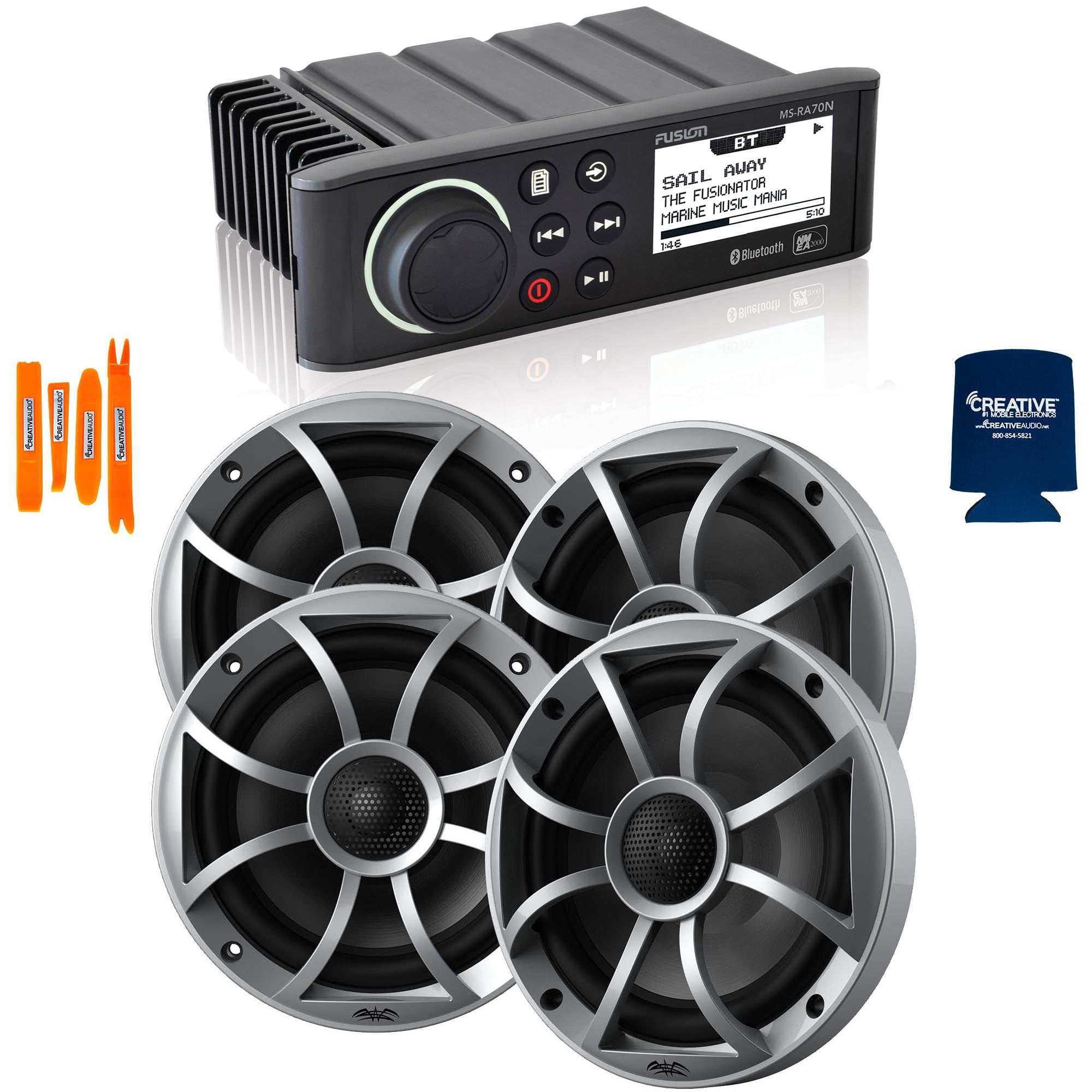Fusion MS-RA70N Marine AM/FM/BT/NEMA2000 Stereo with 2 Pair Wet Sounds ...