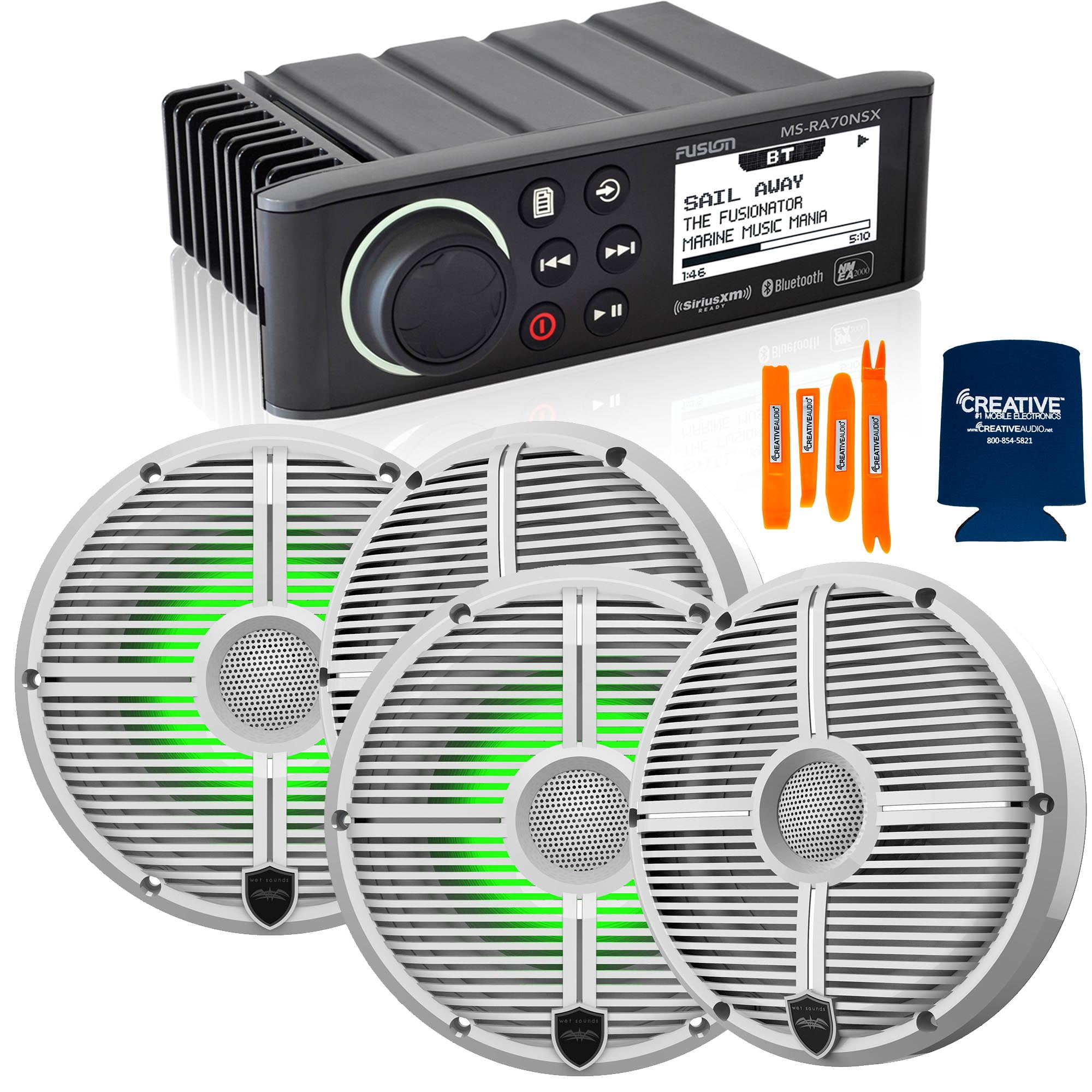 Fusion MS-RA70NSX Marine AM/FM/BT/NEMA2000 Stereo with 2 Pair Wet ...
