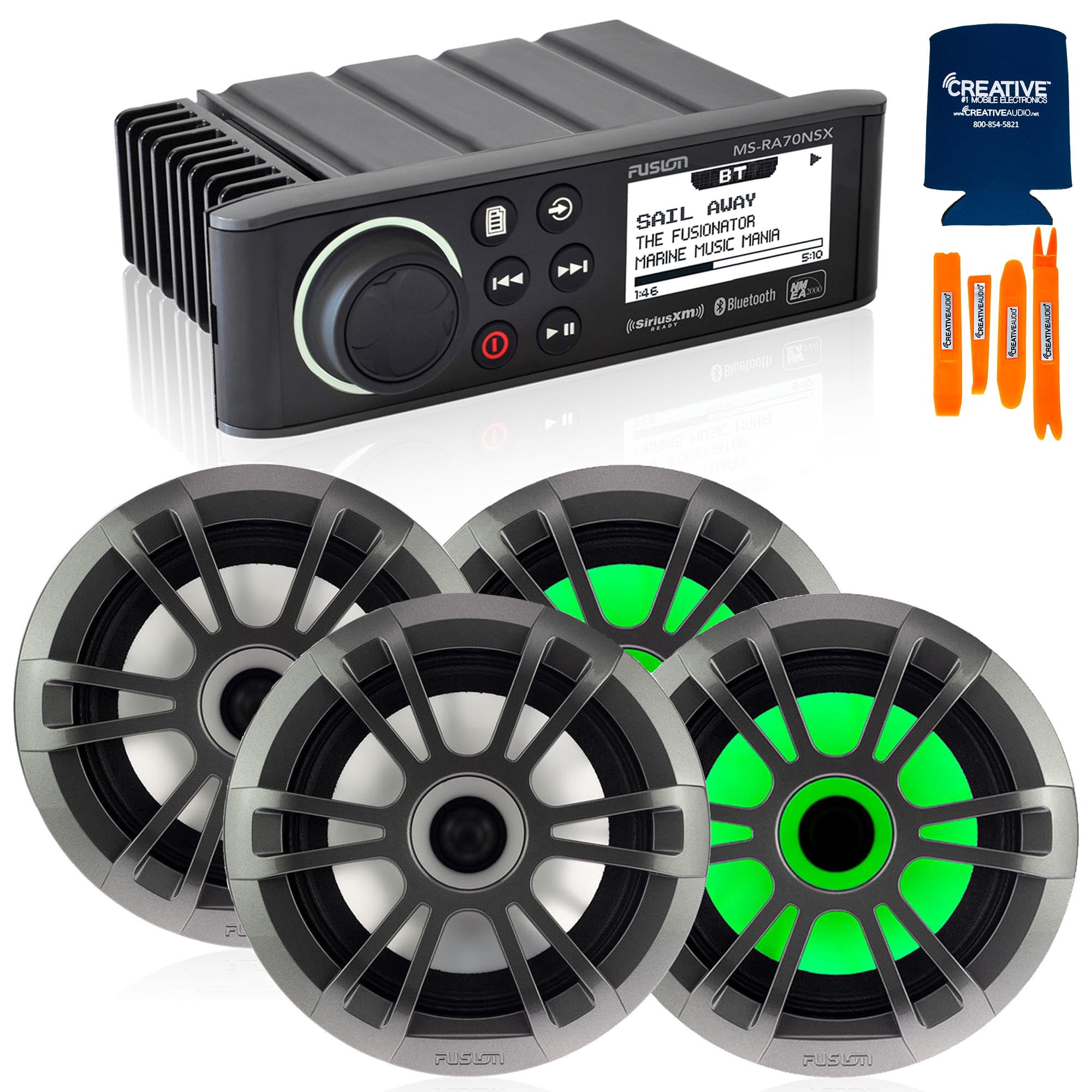 Fusion MS-RA70NSX Marine AM/FM/BT/NEMA2000 Stereo with 2 Pair Fusion EL ...