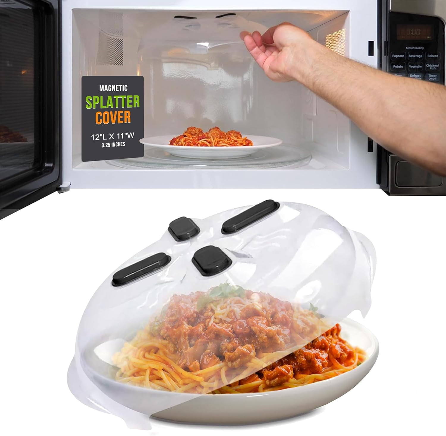 Fusion Magnetic Splatter Cover, 12-Inch Clear BPA-Free Food Lid, Vented ...