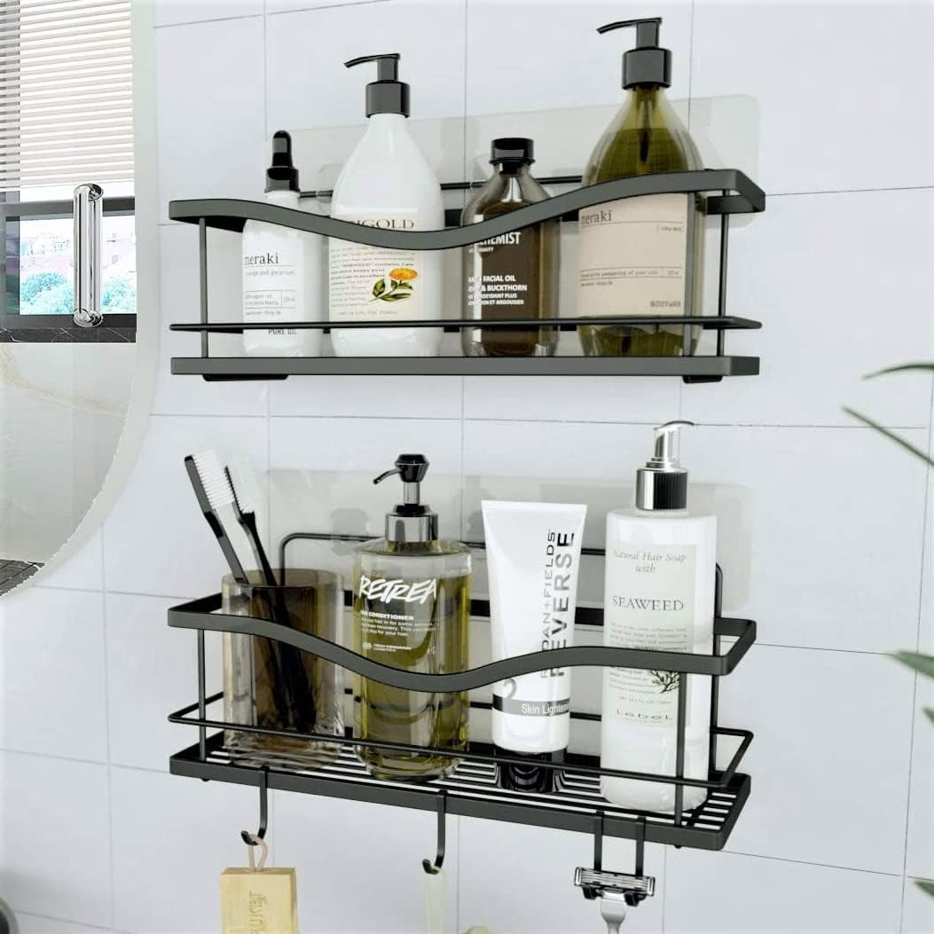 Fusion Premium Shower Caddy, Self Adhesive Shower Organizer w/ 4 Hooks ...