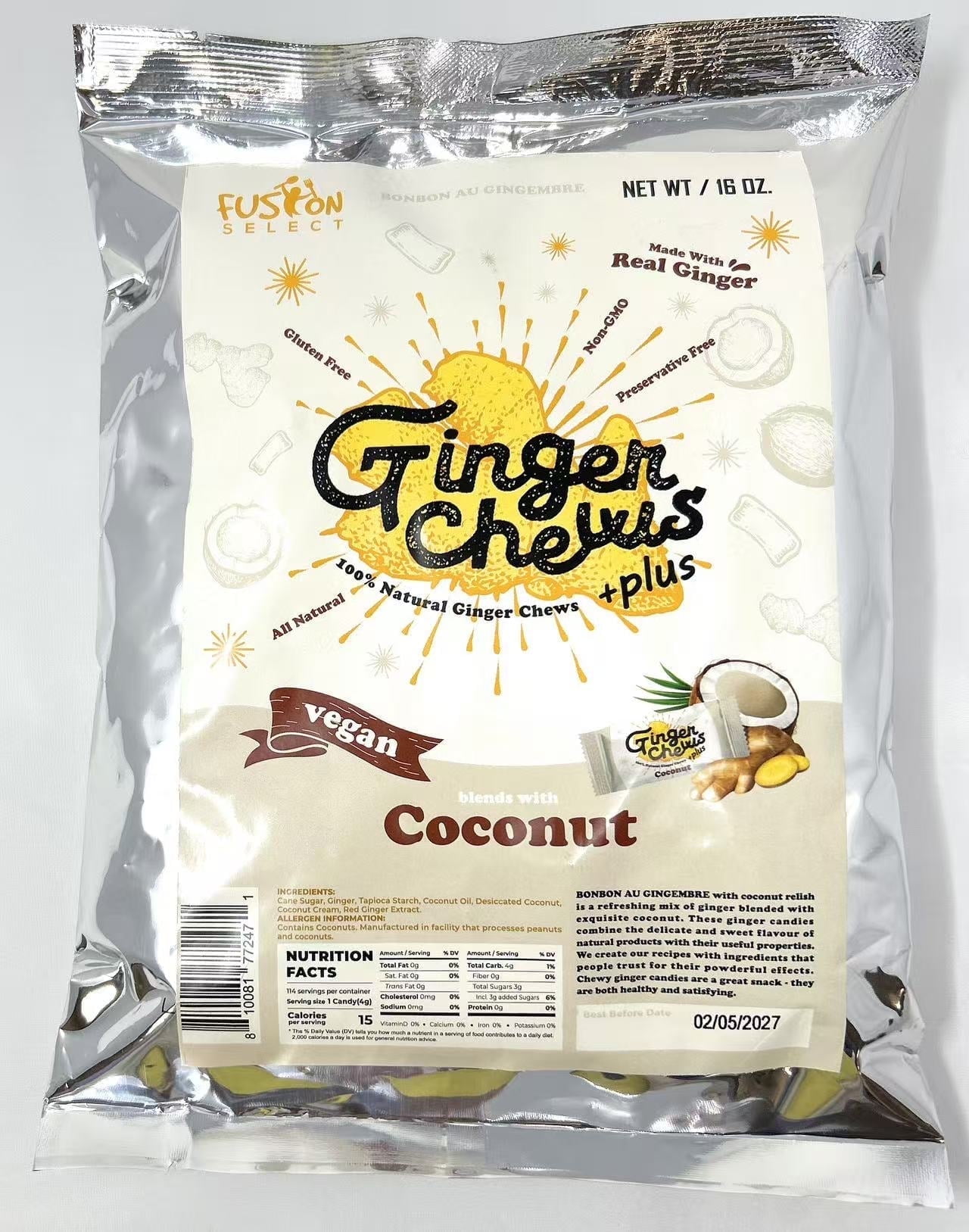 Fusion Select 1Lb Coconut Ginger Chews - Sweet Soft Candied Delights ...
