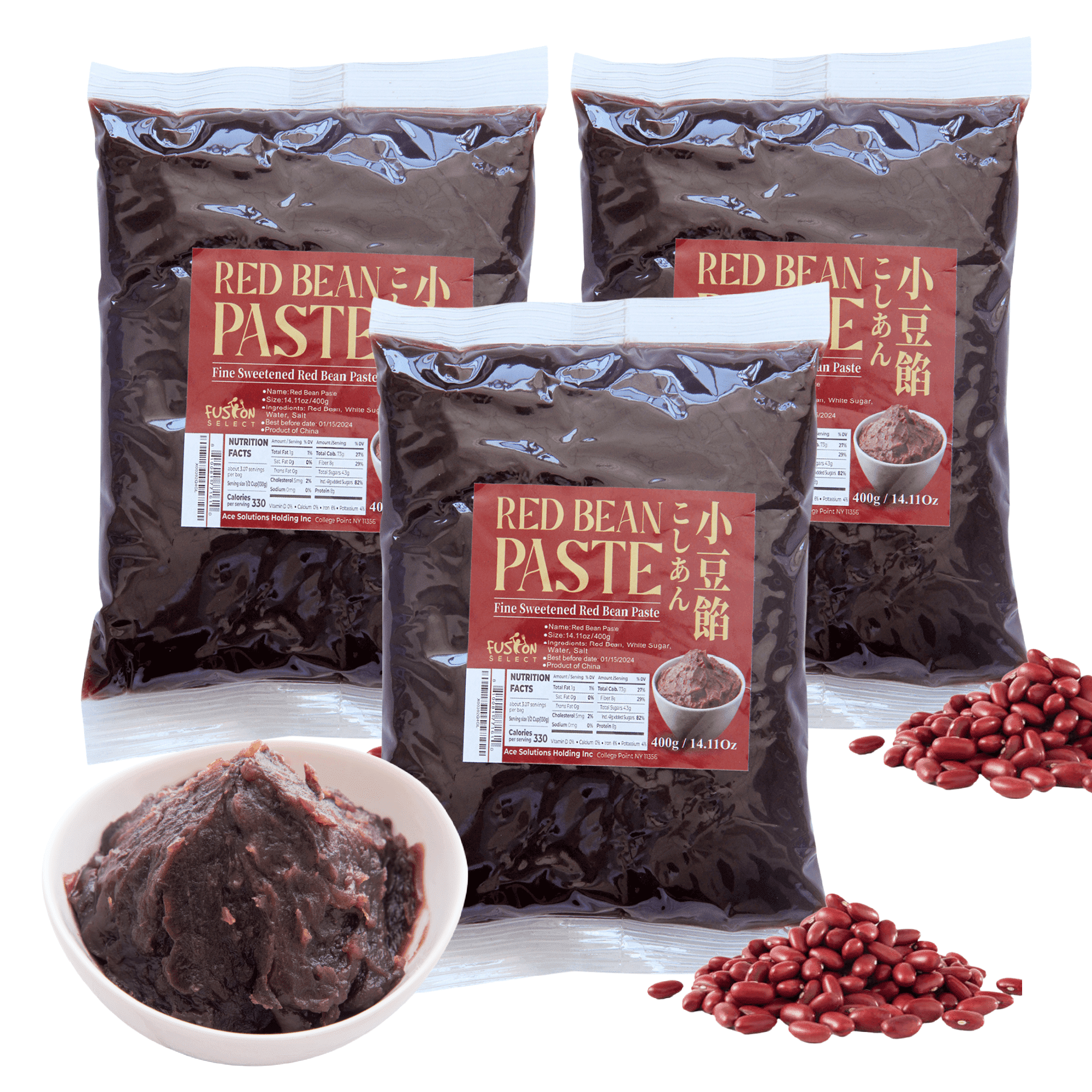 Fusion Select Red Bean Paste 3 Pack, Sweetened Adzuki Bean for Desserts ...