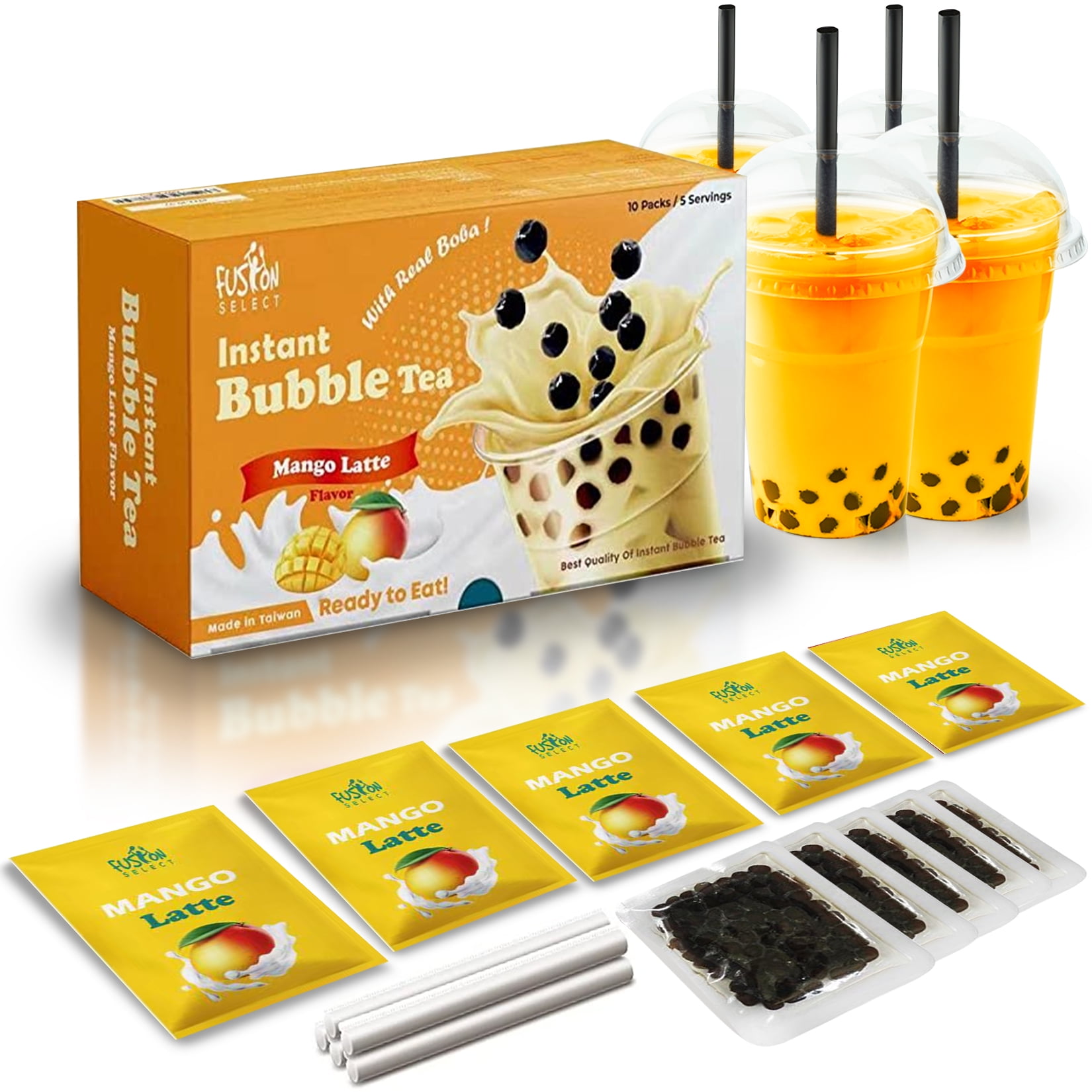 Fusion Select Authentic Mango Instant Milk Bubble Tea Kit (5 Packs ...