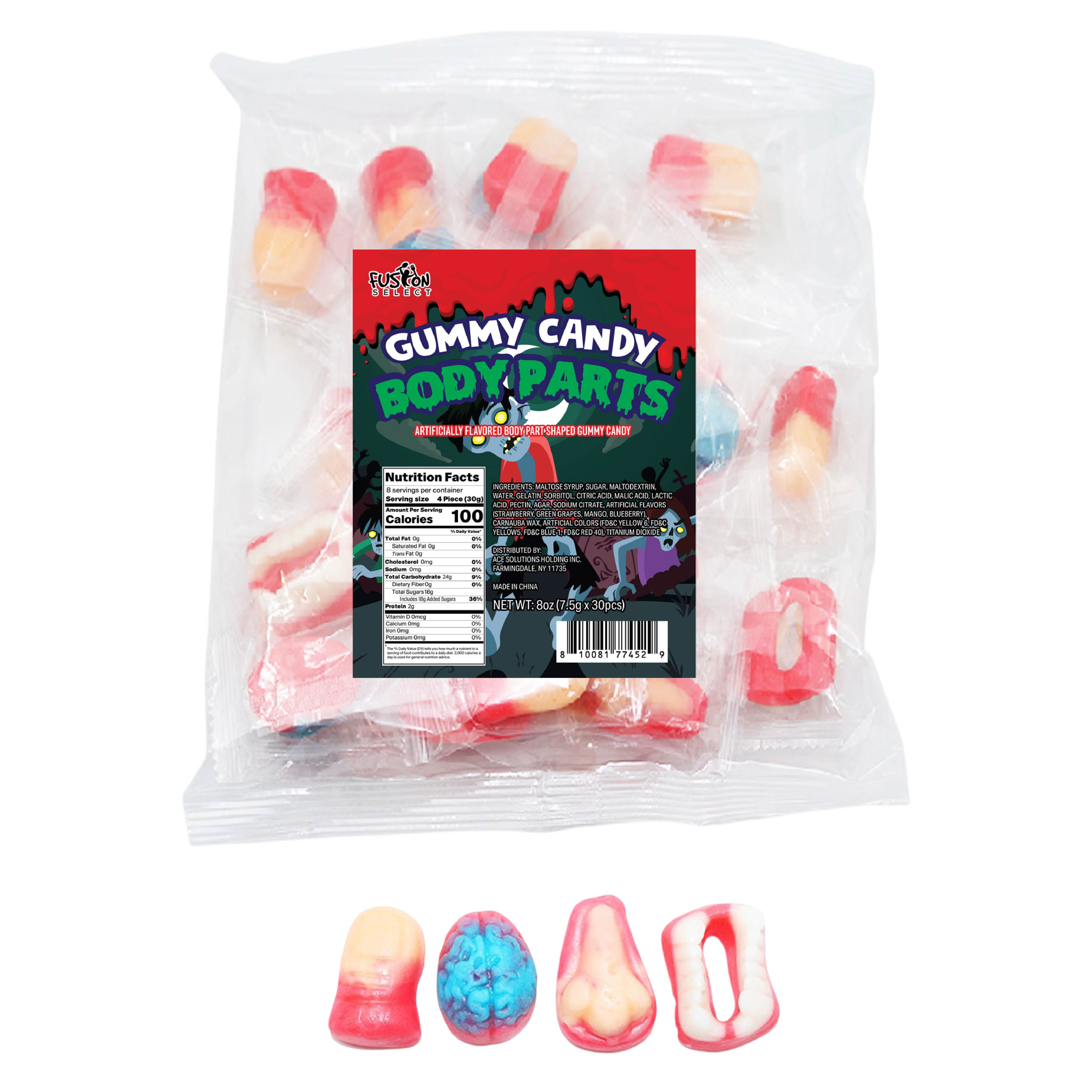 Fusion Select 8 Oz Individually Wrapped Gummy Body Parts Candy ...