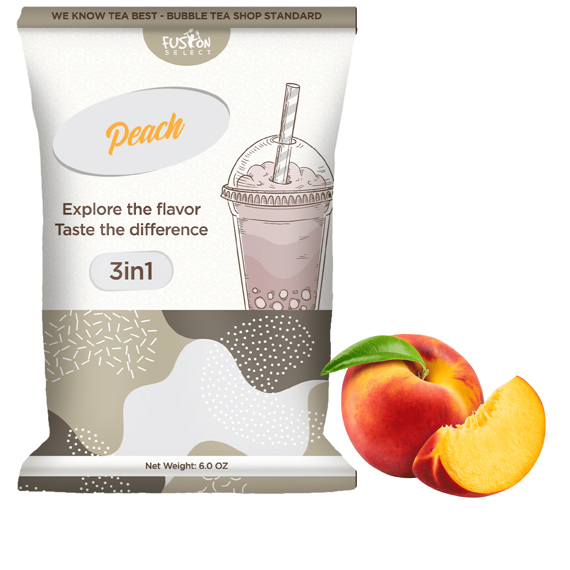 Fusion Select Bubble Tea Mix - Peach Flavored 3-in-1 Drink Powder, 6 oz ...