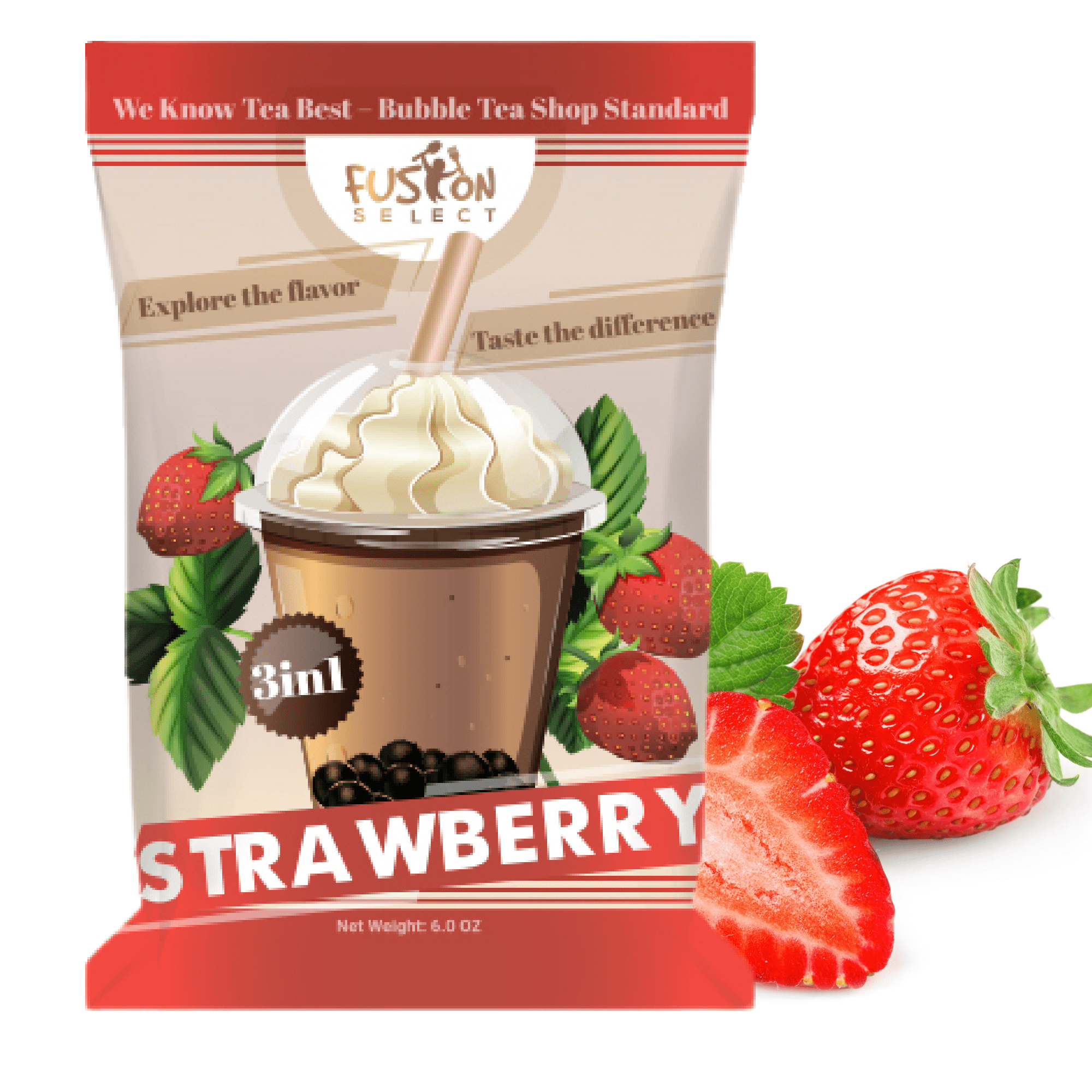 Fusion Select Bubble Tea Mix - Strawberry Flavored 3-in-1 Drink Powder ...