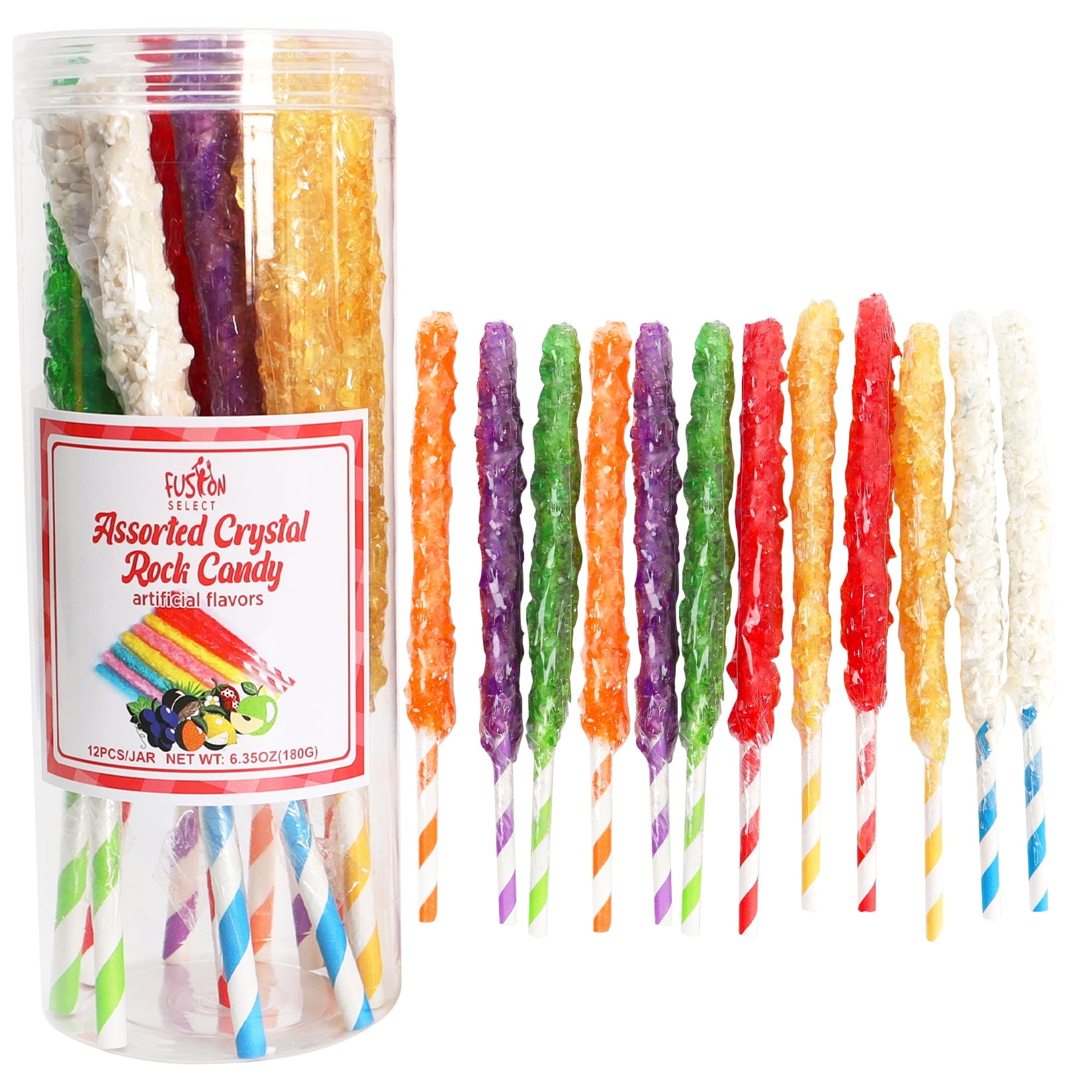 Fusion Select Crystal Rock Candy Sticks 12 Assorted Large Colorful ...