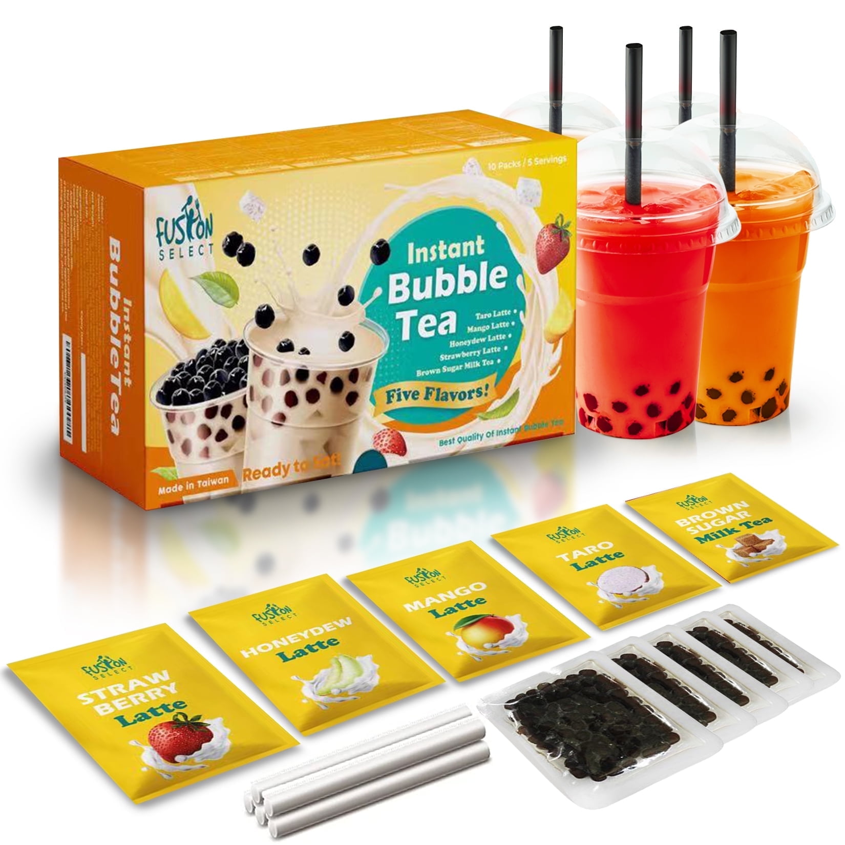Fusion Select Instant Bubble Tea Kit 5 Mixed Flavors (10 Packs ...