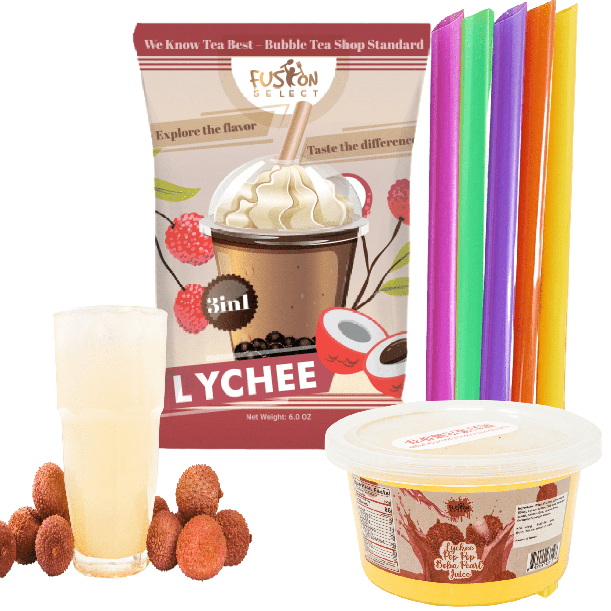 Fusion Select Ultimate Lychee Bubble Tea DIY Kit – 3-in-1 Bubble Tea ...