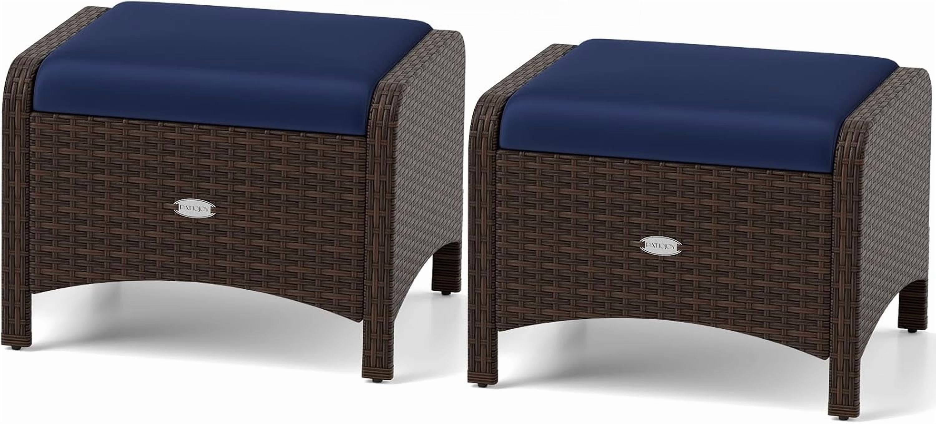 Fusion Wicker Outdoor Ottomans for Patio - Set of 2 Rattan Footstools w ...