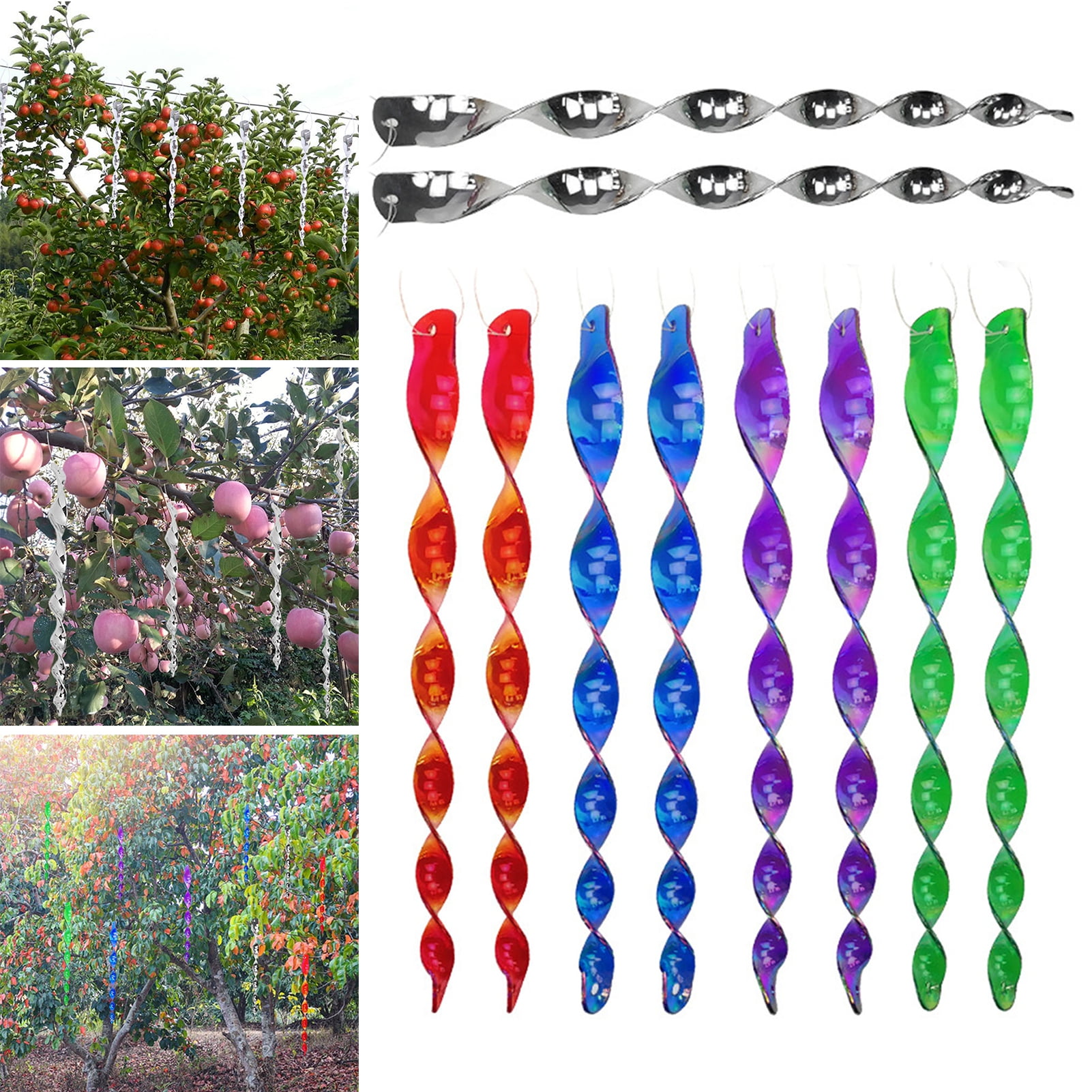 Fusipu 10Pcs Reflective Spiral Rods Bird Deterrent Vibrant Color ...