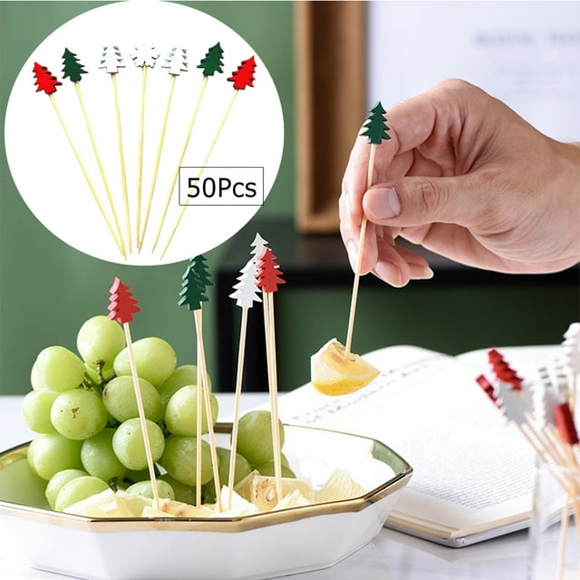 Fusipu 50Pcs Christmas Cocktail Picks Bamboo Wood Toothpicks Christmas ...