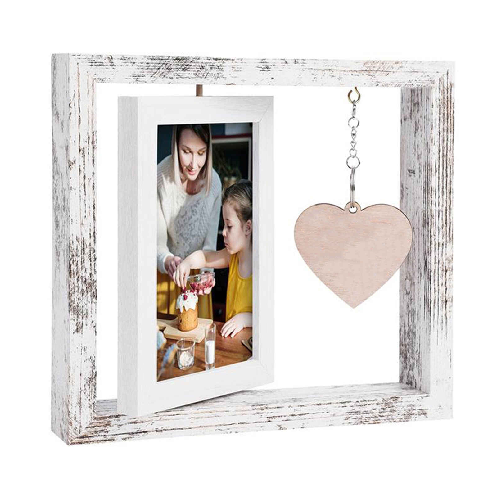 Fusipu Double-Sided Photo Frame with Heart Pendant 360-Degree Rotating ...