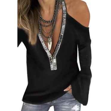 JustVH Women's Cold Shoulder Short Sleeve Casual Tunic Tops Loose ...