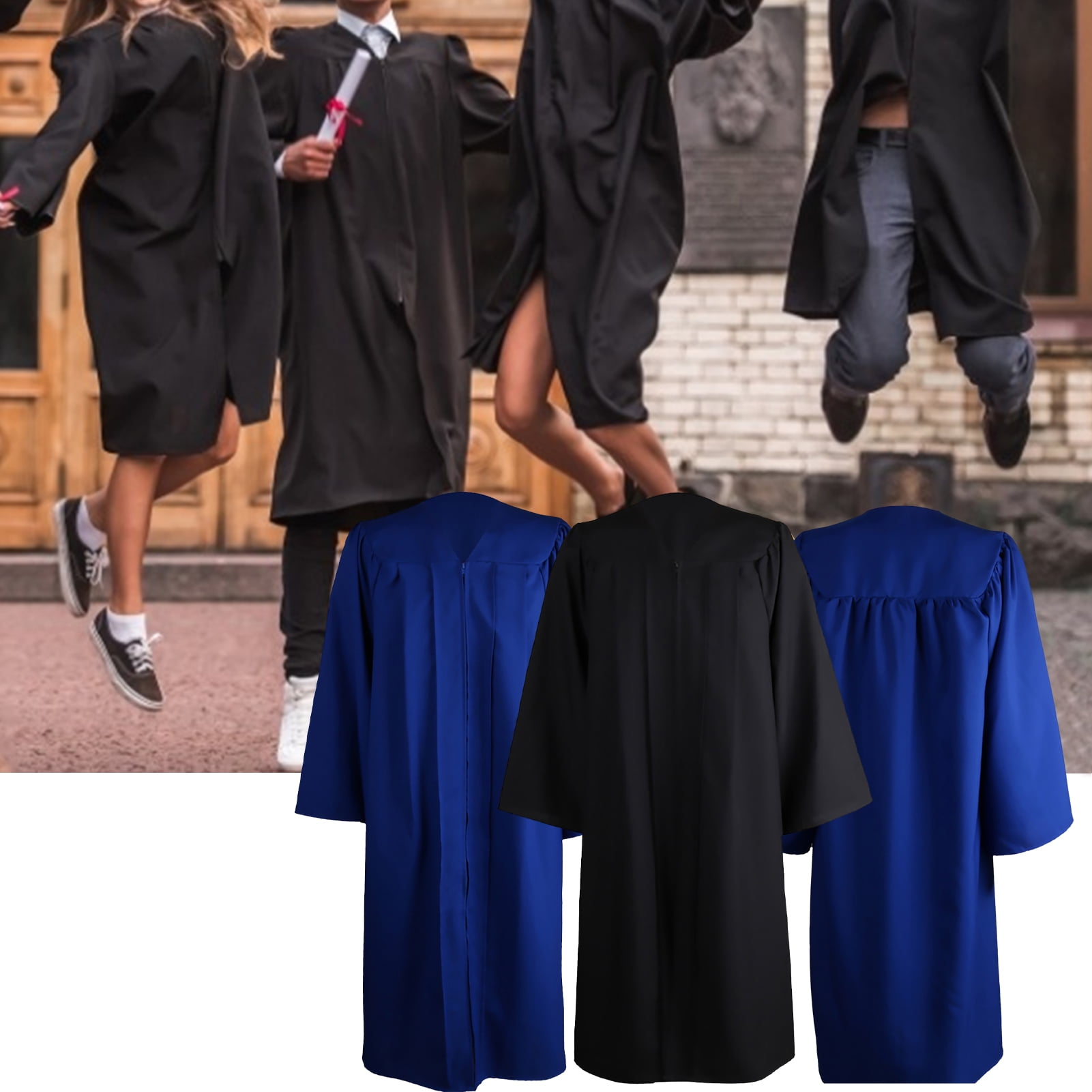 Fusipu Graduation Cap Gown Solid Color Zipper Unisex Matte Loose ...