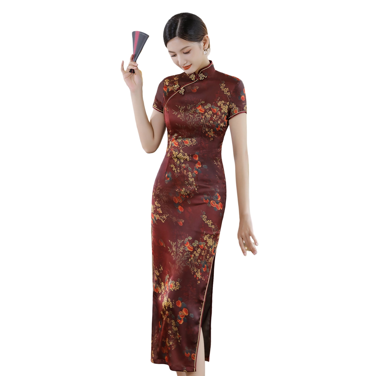 Fusipu Mandarin Collar Short Sleeve Disc Buckles Smooth Lady Cheongsam ...