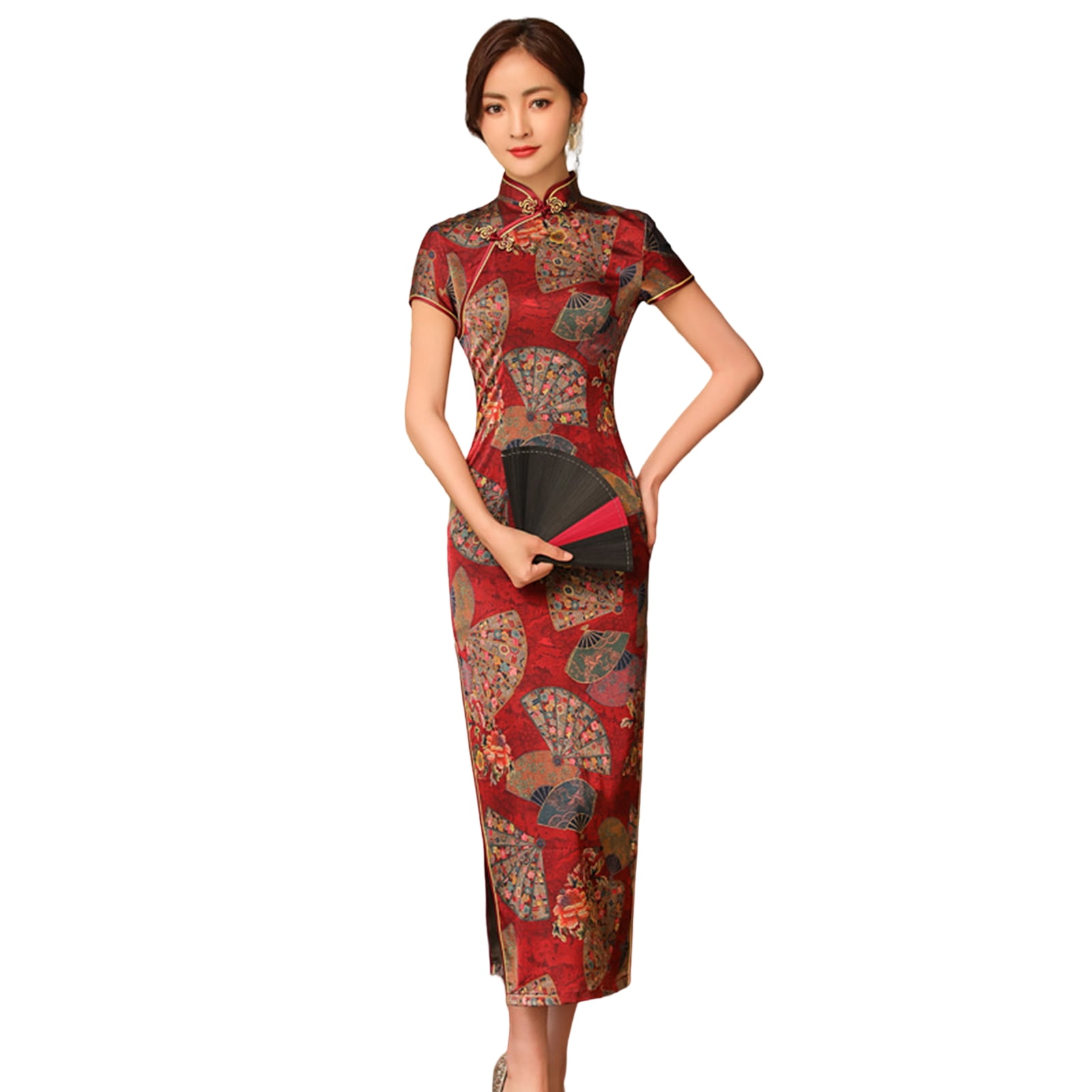 Fusipu Mandarin Collar Short Sleeve Disc Buckles Smooth Traditional ...