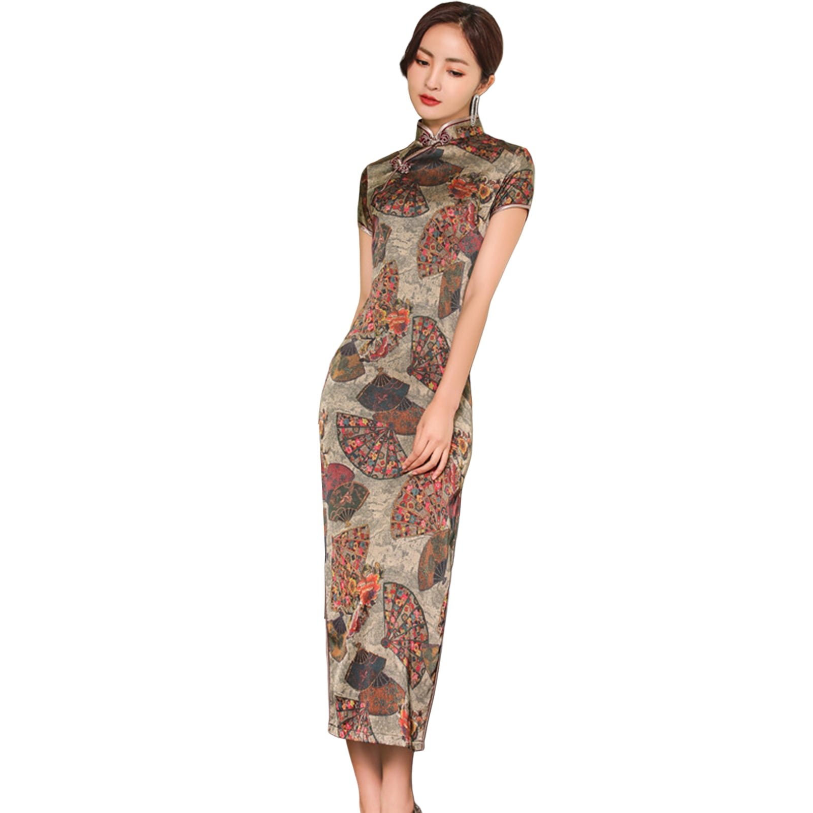 Fusipu Mandarin Collar Short Sleeve Disc Buckles Smooth Traditional ...