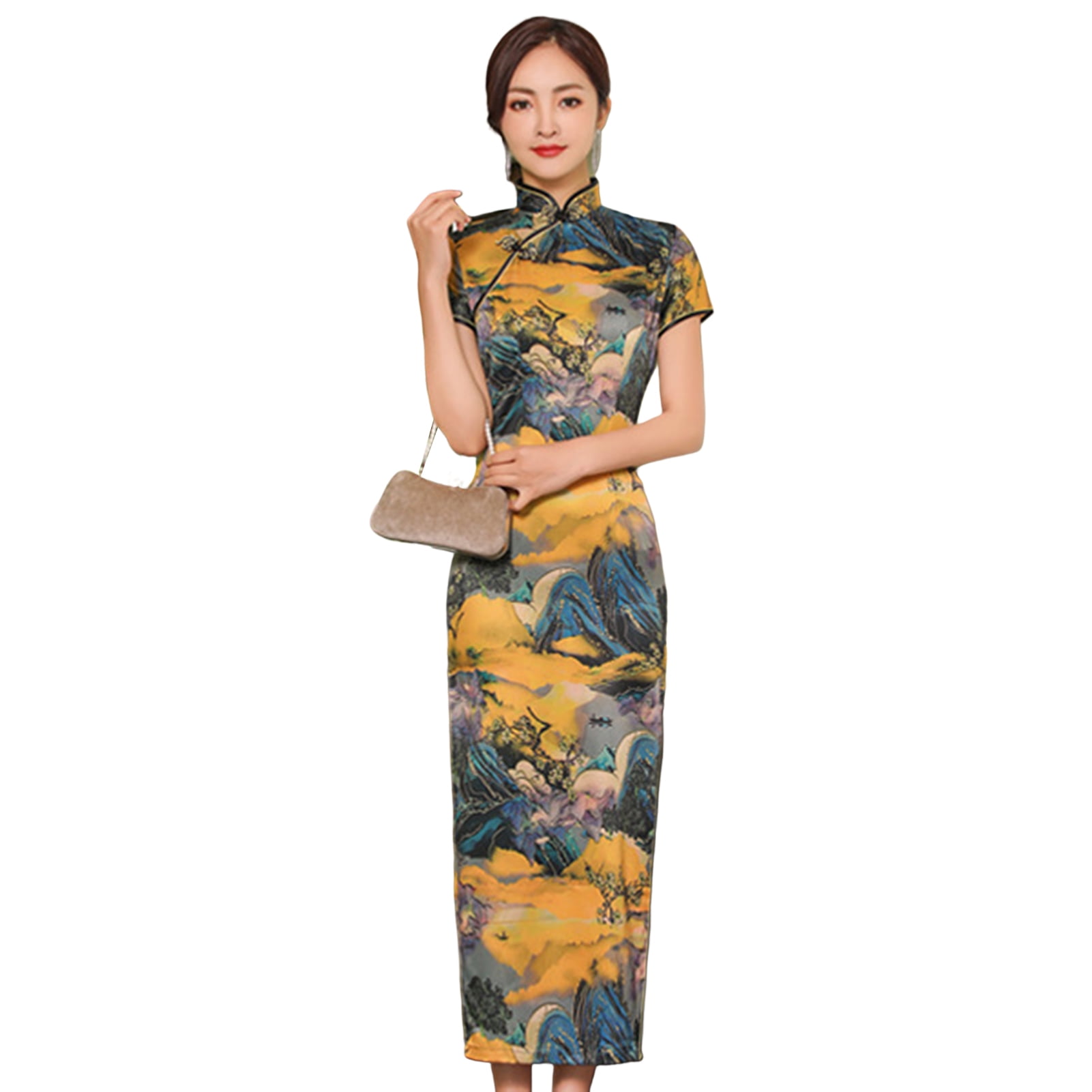 Fusipu Mandarin Collar Short Sleeve Disc Buckles Smooth Traditional ...