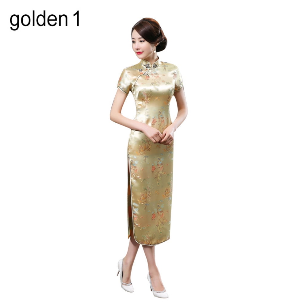 Fusipu Traditional Chinese Women Long Cheongsam Bridesmaid Short Sleeve ...