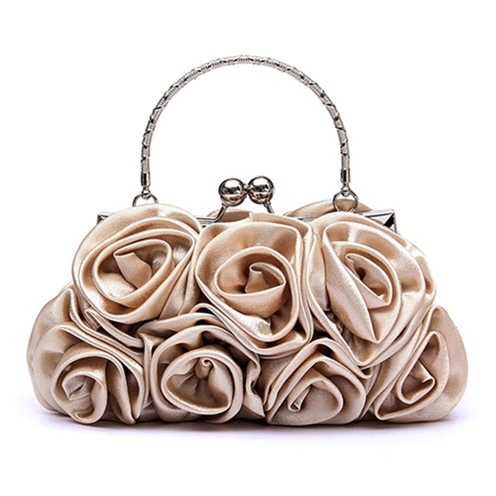 Fusipu Women Fashion Rose Flower Pattern Faux Silk Handbag Bridal ...