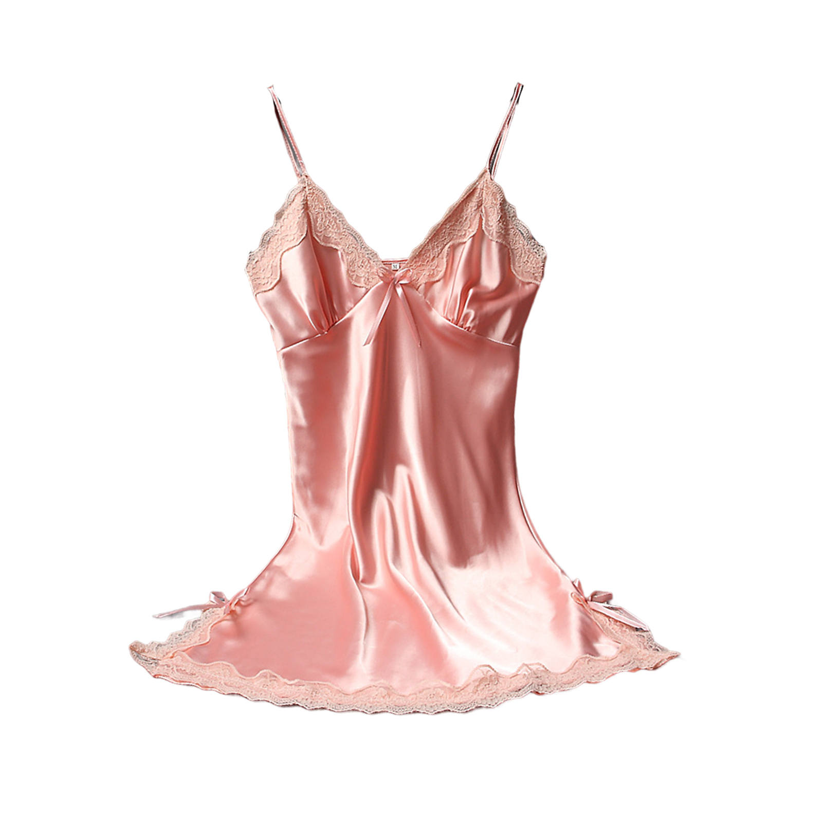 Fusipu Women Nightdress Solid Color Satin V Neck Spaghetti Strap ...