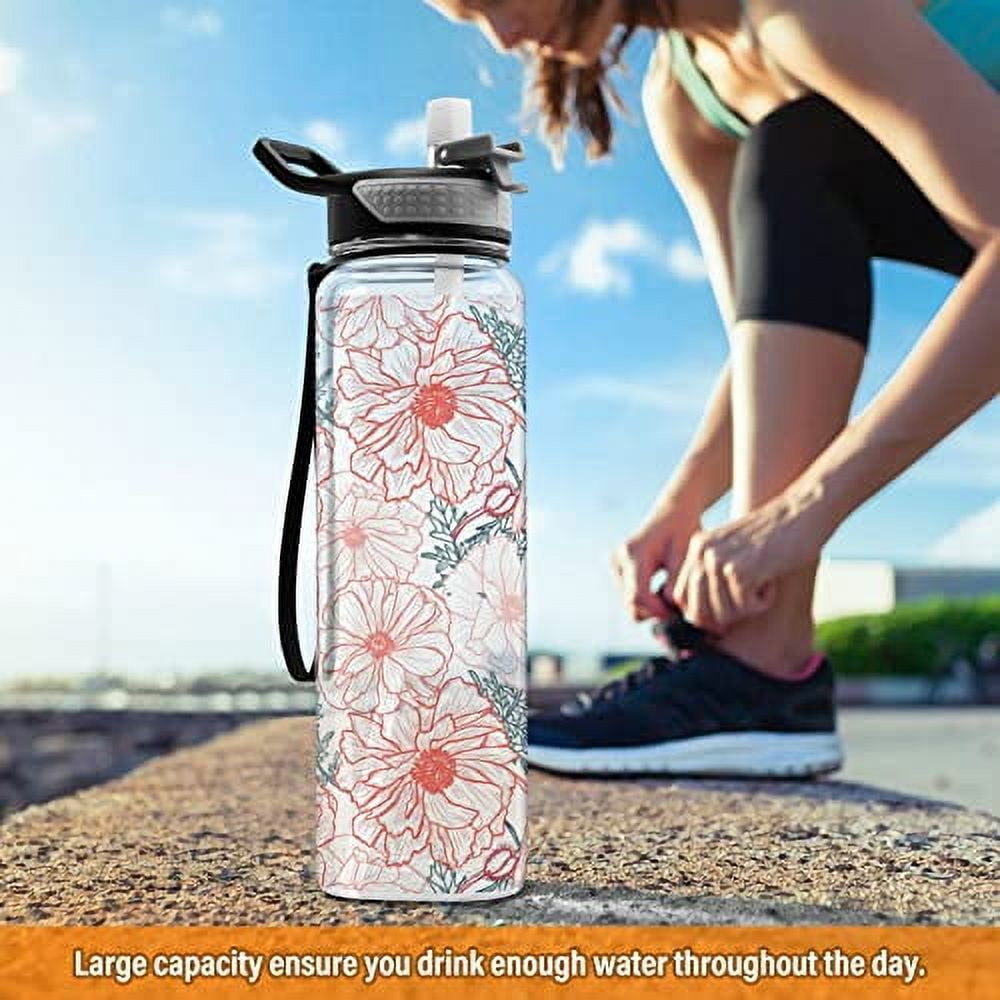 Fustylead Poppy Flowers 32oz BPA Free Water Bottles, Leakproof Tritan Sport Water Bottle with ...